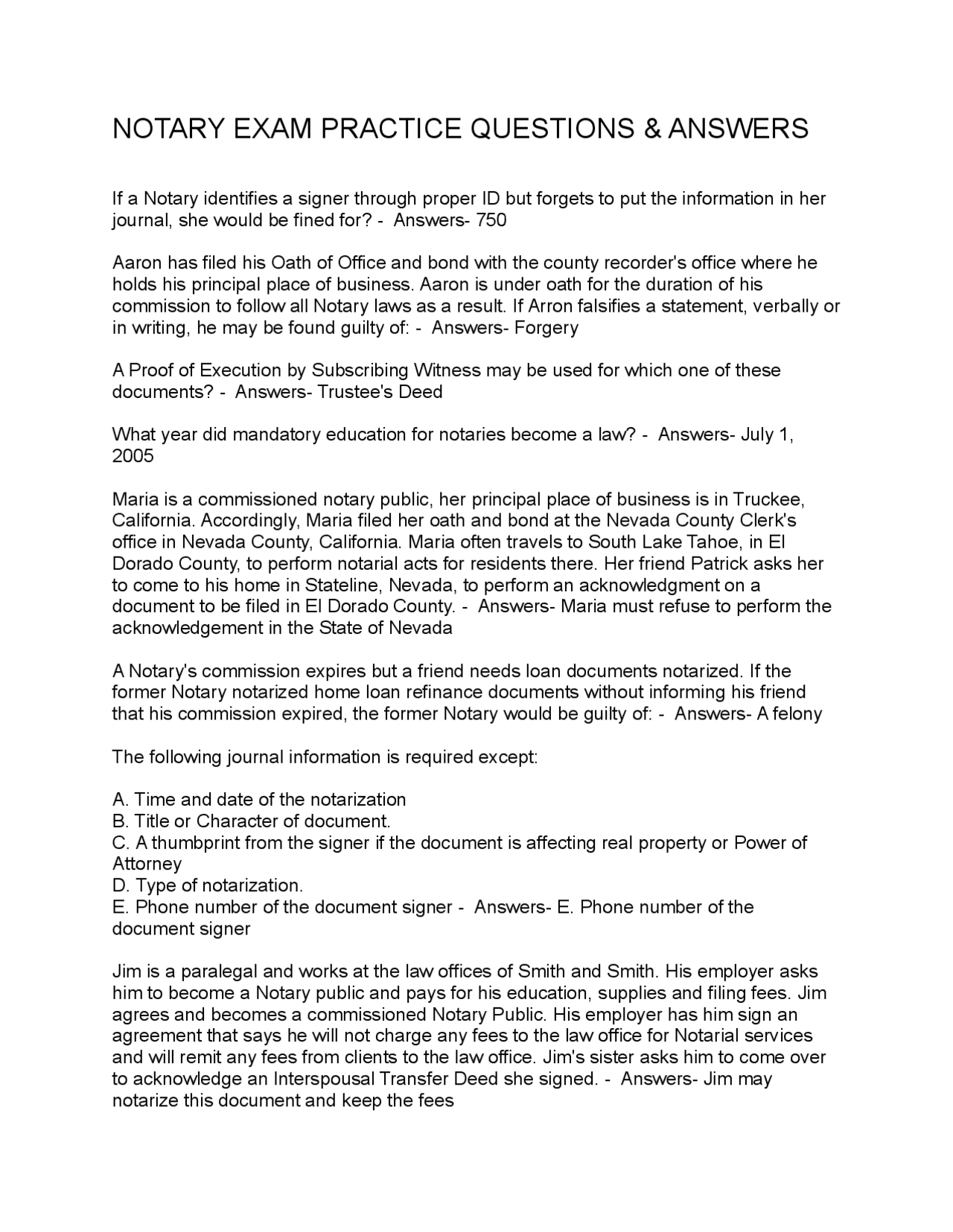Notary Exam Practice Questions and Answers for California | Exams ...