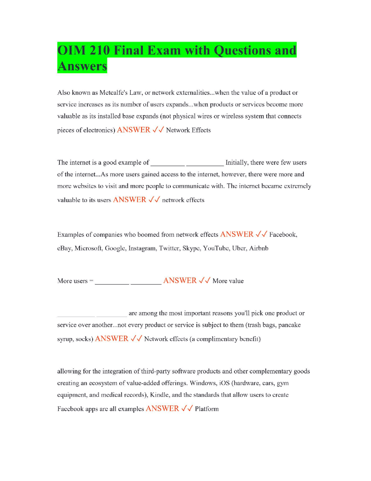 OIM 210 Final Exam with Questions and Answers | Exams Business ...