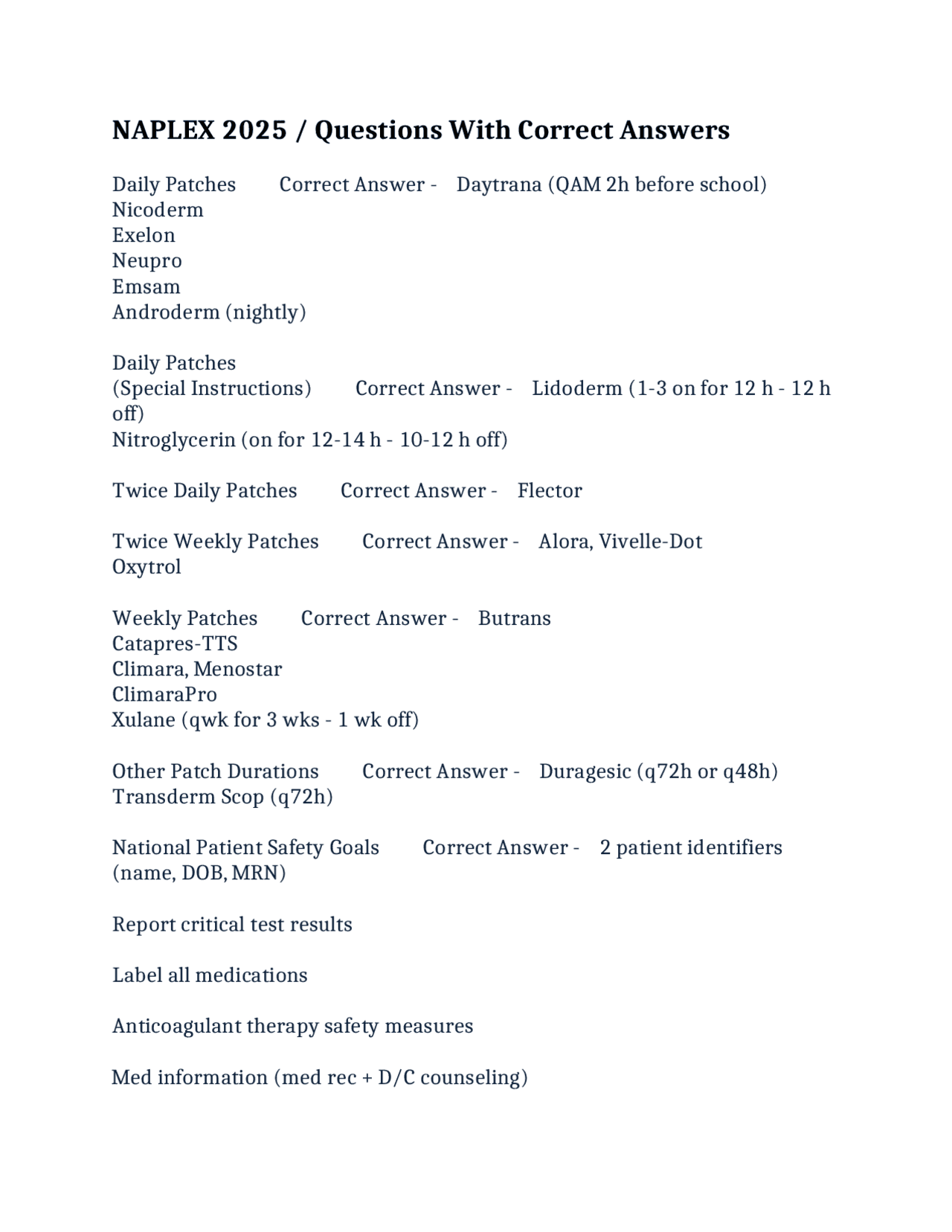 NAPLEX 2025: Pharmacology Questions and Answers | Exams Public Health ...