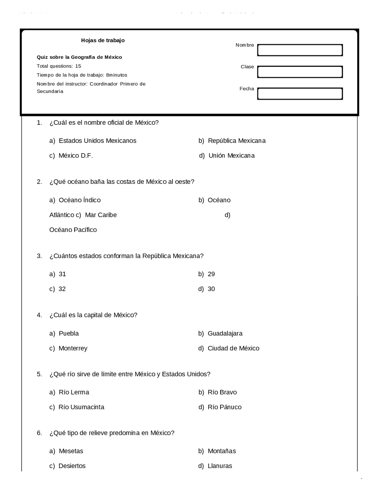 Quiz sobre la Geografía de México: Preguntas y Respuestas | Quizzes ...