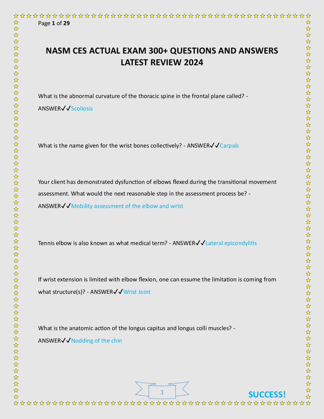 NASM CES Actual Exam Questions and Answers: Comprehensive Study Guide ...