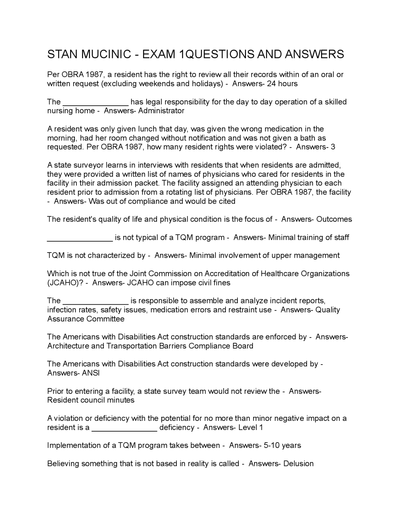 OBRA 1987 and Healthcare Regulations: Exam Questions and Answers ...