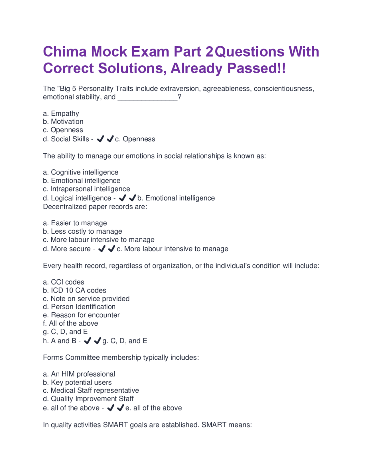 Chima Mock Exam Part 2 Questions With Correct Solutions, Already Passed ...