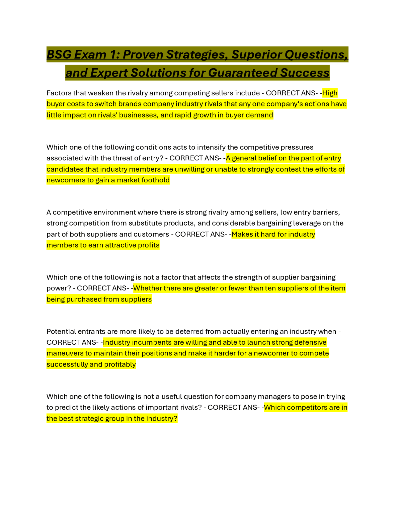 BSG Exam 1: Proven Strategies & Expert Solutions | Exams Business ...