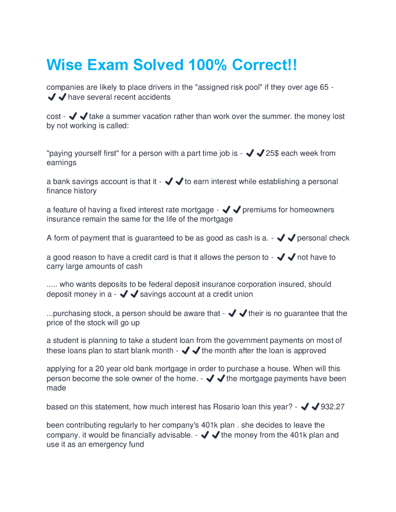 Financial Literacy: Multiple Choice Questions and Answers | Exams ...