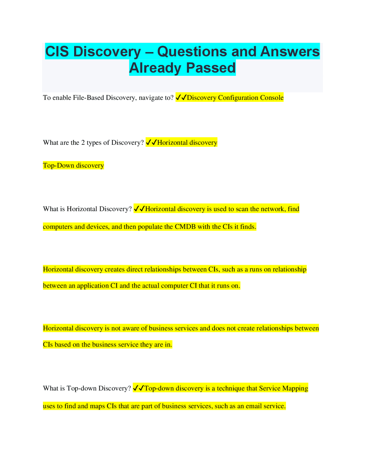CIS Discovery - Questions and Answers for IT Service Management | Exams ...