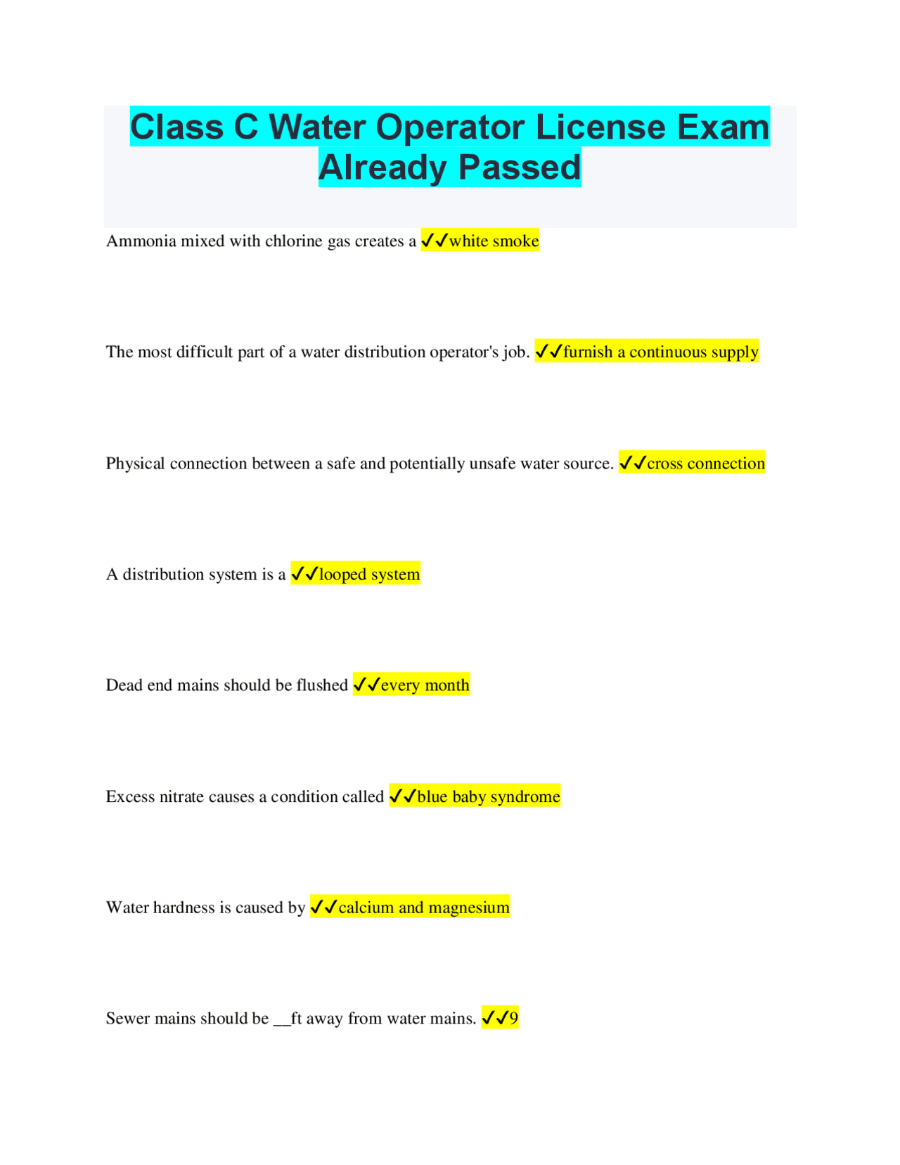 Class C Water Operator License Exam Study Guide | Exams Water Resources ...