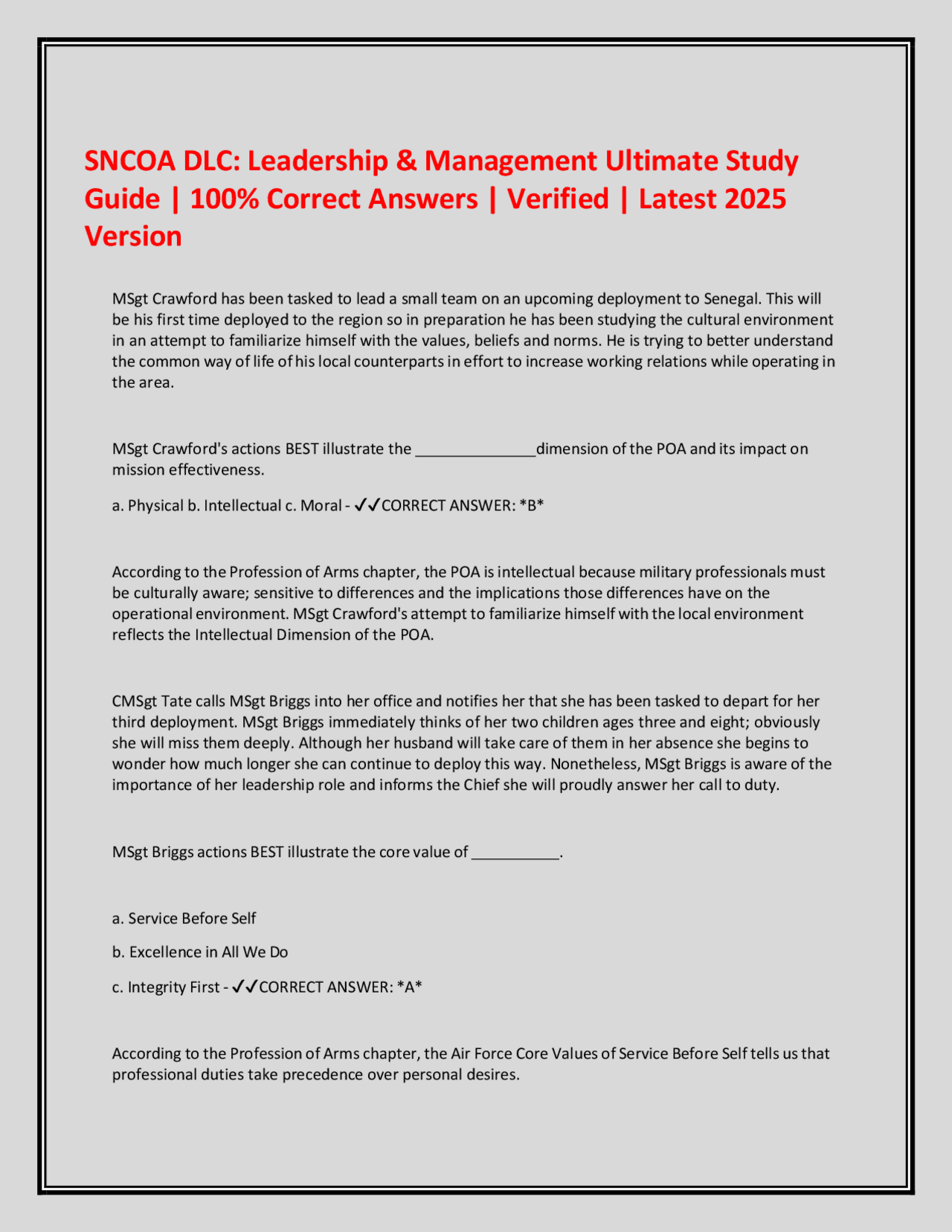 Leadership and Management Study Guide: SNCOA DLC | Exams Service ...