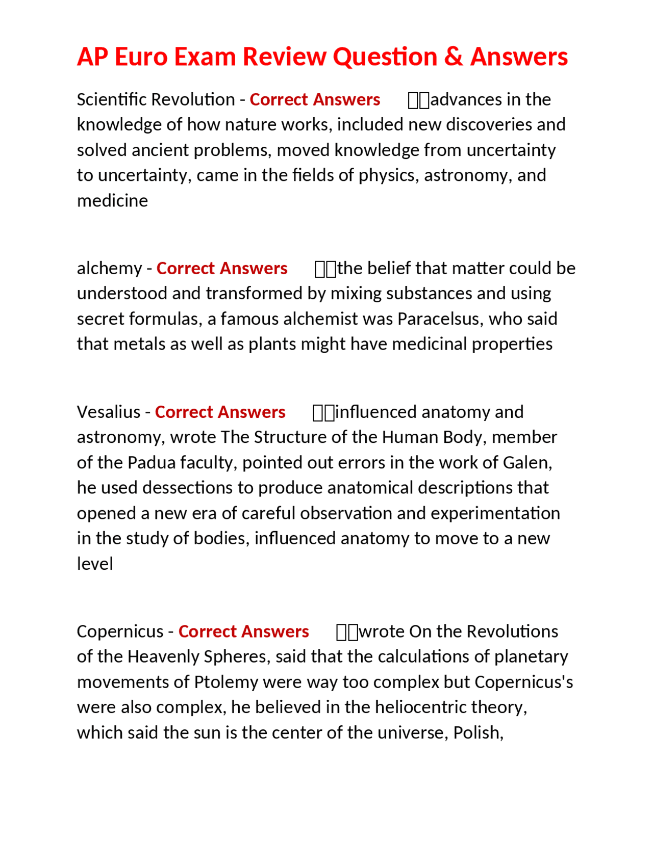 AP Euro Exam Review Question & Answers | Exams Nursing | Docsity