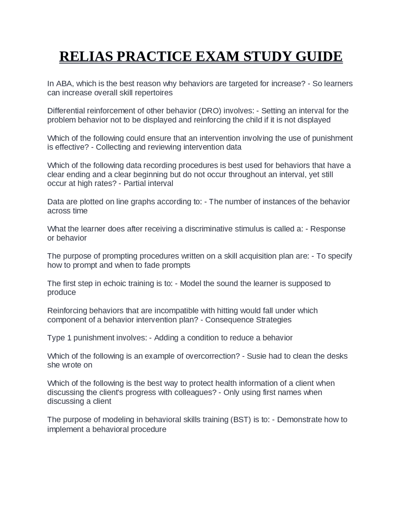 RELIAS Practice Exam Study Guide: Applied Behavior Analysis (ABA) | Exams Advanced Education ...