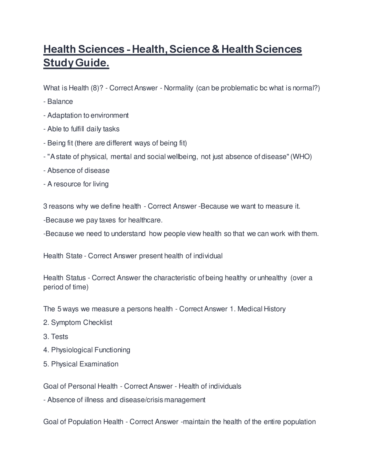 Health Sciences Study Guide: Concepts, Theories, and Disciplines ...