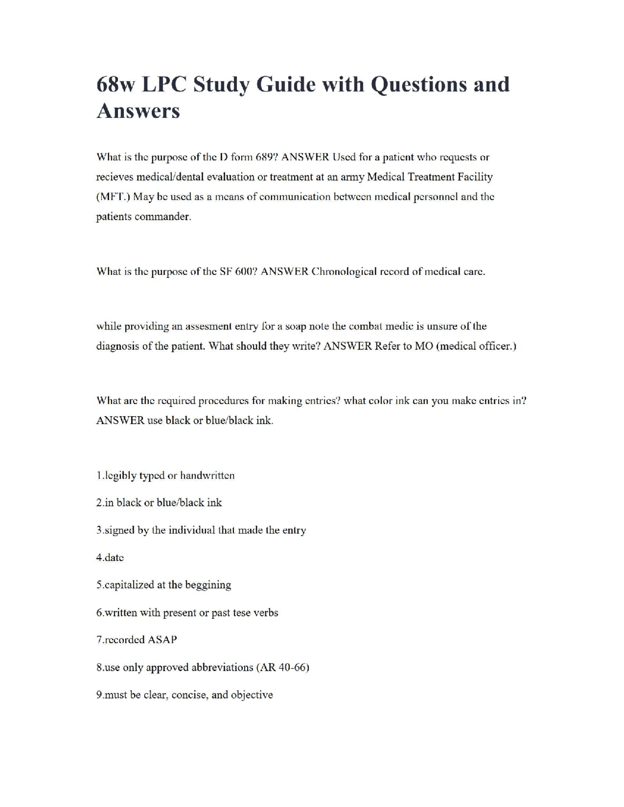 68w LPC Study Guide with Questions and Answers | Exams Health sciences ...