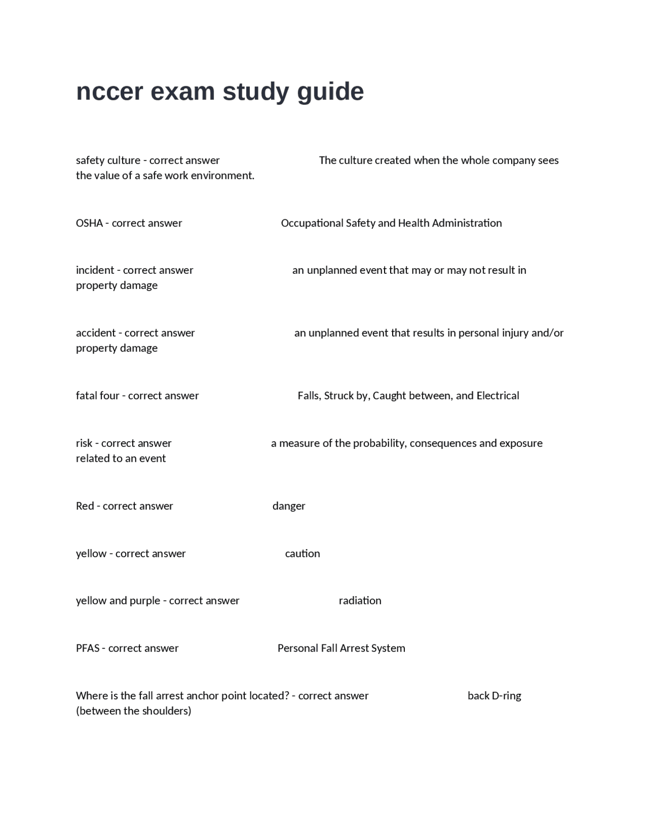 NCCER Exam Study Guide: Safety and Tools | Exams Nursing | Docsity