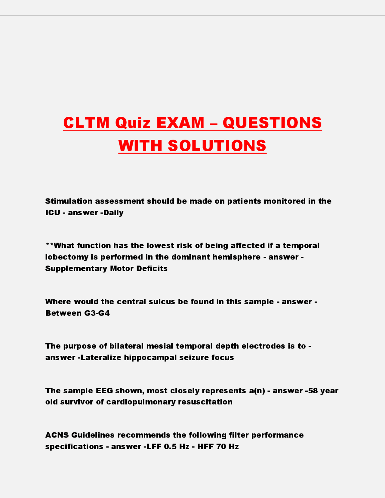 EEG Quiz with Solutions: A Comprehensive Assessment of ...