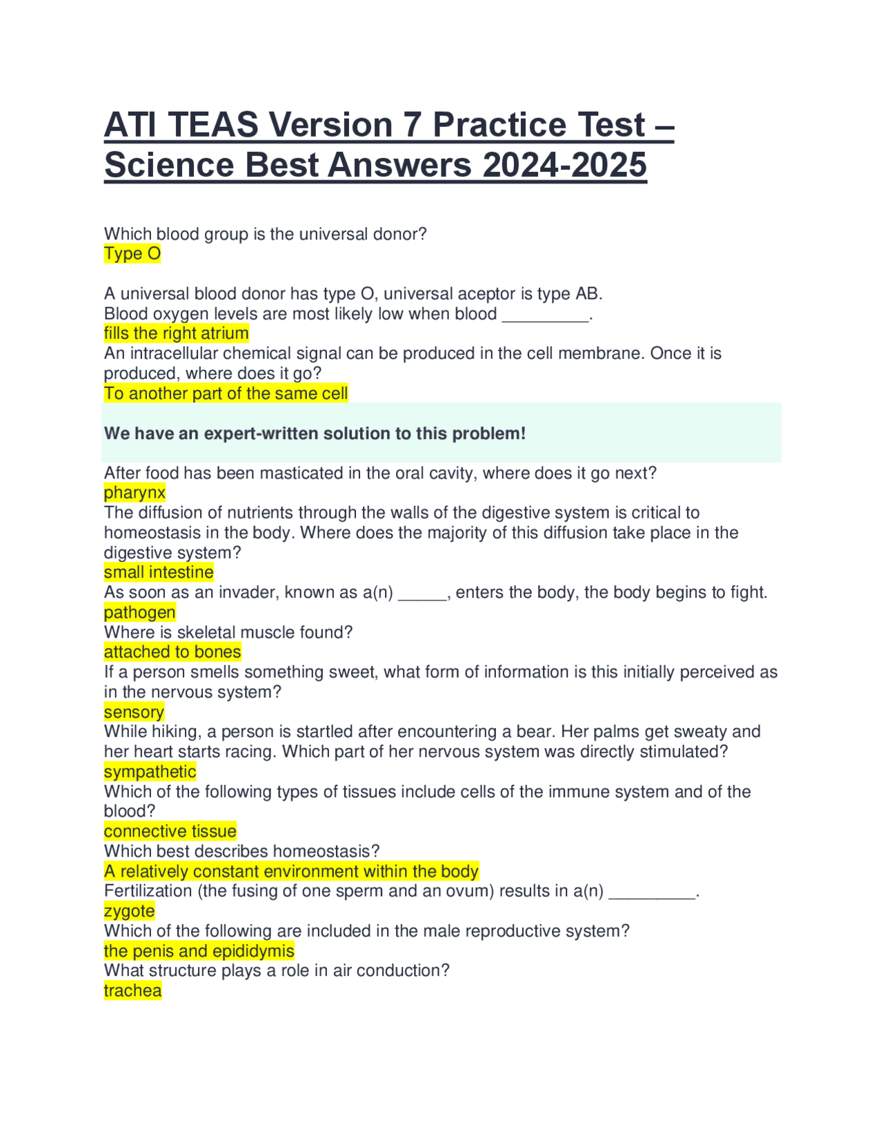ATI TEAS Version 7 Practice Test – Science Best Answers 2024-2025 ...