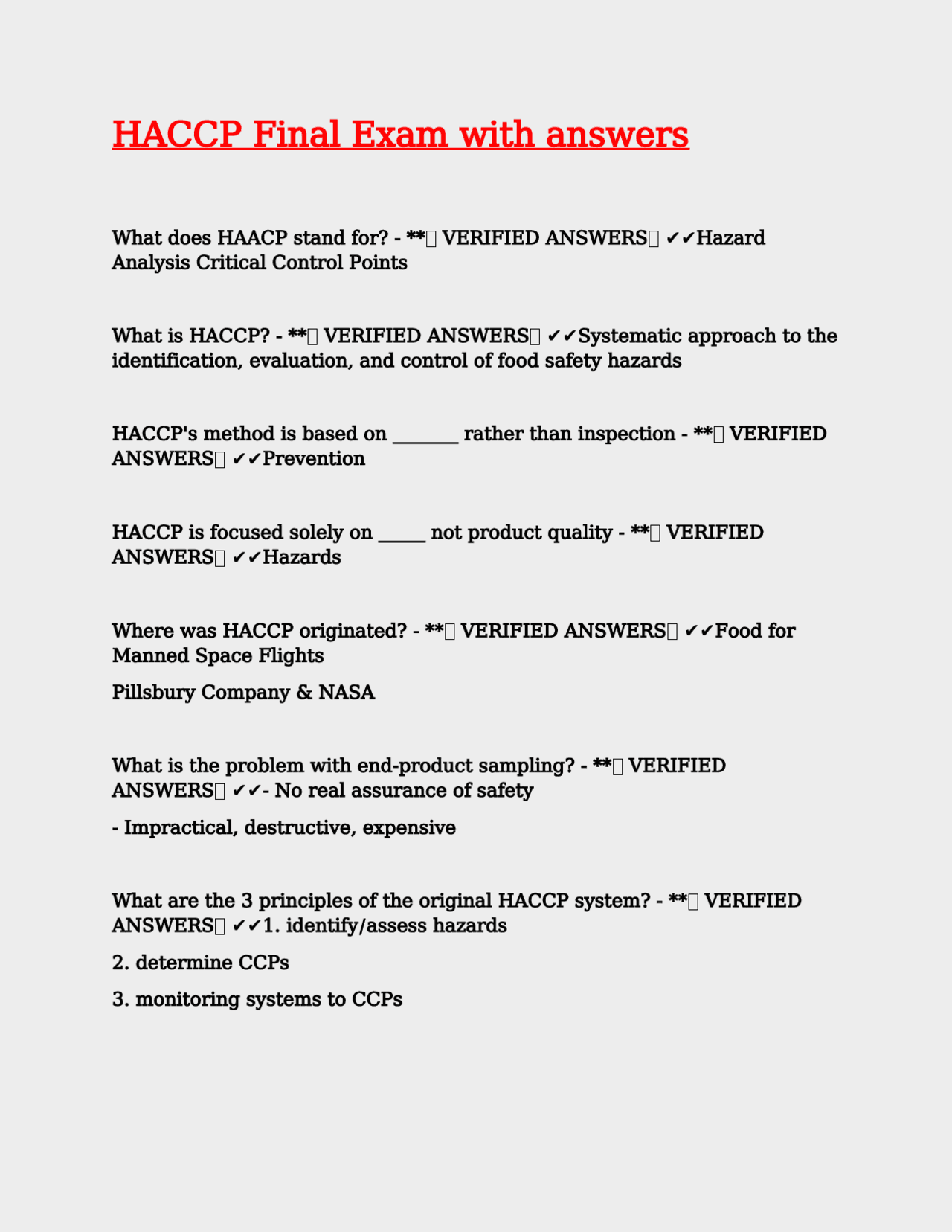HACCP Final Exam with Answers: A Comprehensive Guide to Food Safety ...