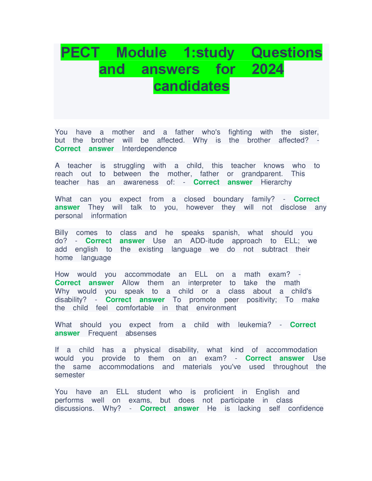 PECT Module 1: Study Questions and Answers for 2024 Candidates | Exams ...