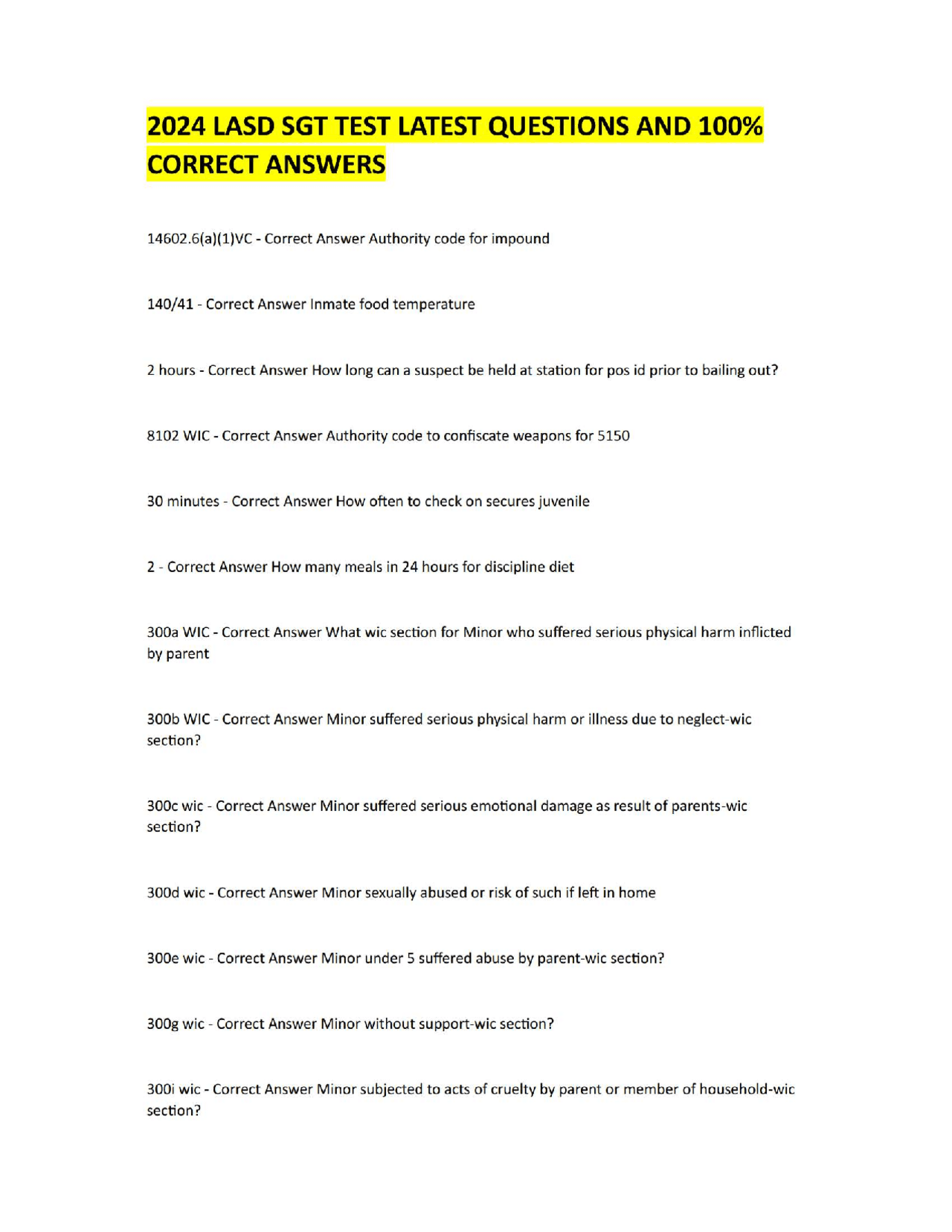 2024 LASD SGT TEST LATEST QUESTIONS AND 100% CORRECT ANSWERS | Exams ...