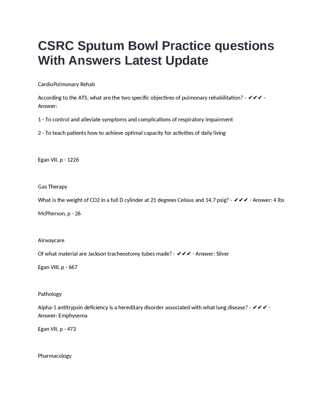 CSRC Sputum Bowl Practice Questions & Answers: Respiratory Care Guide ...
