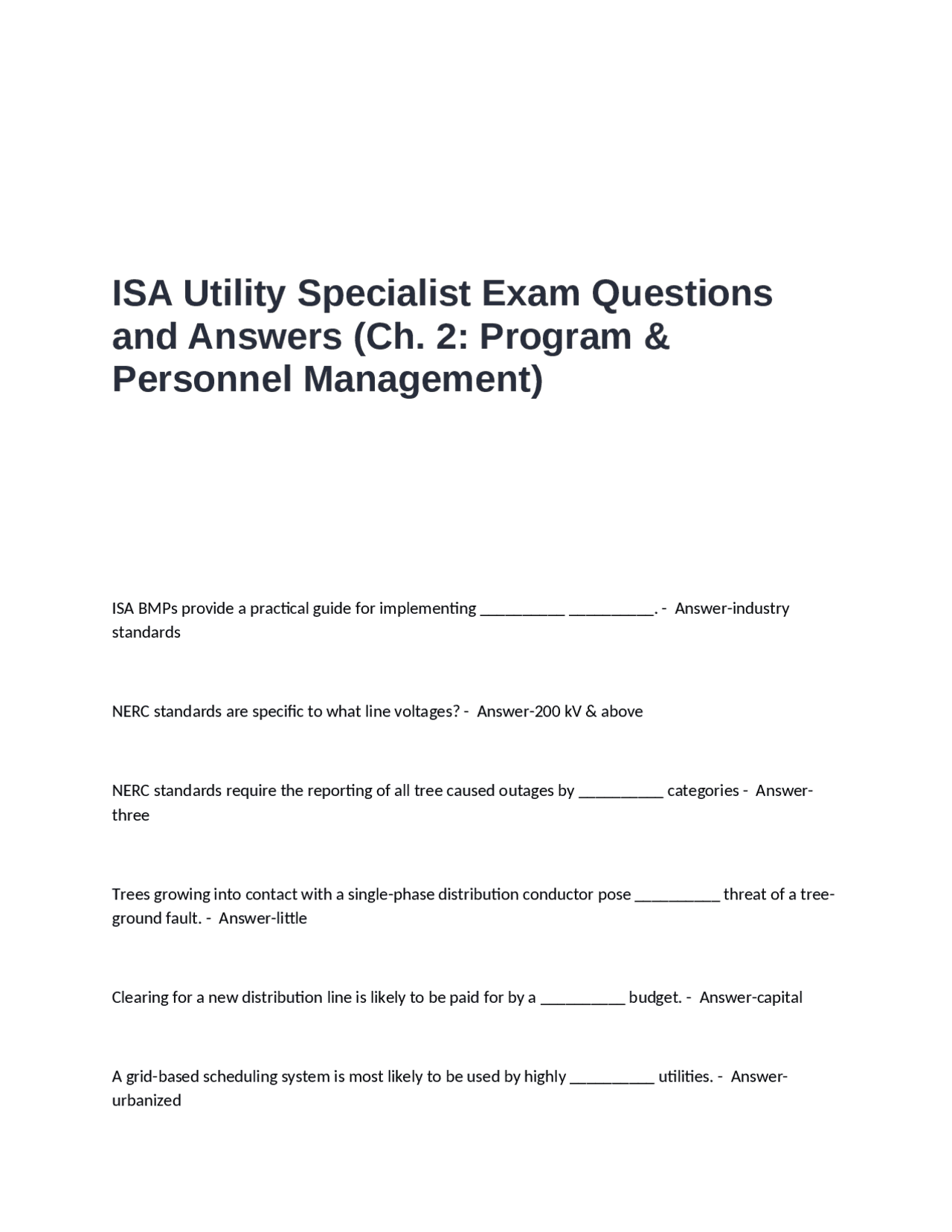 ISA Utility Specialist Exam Questions and Answers: Program & Personnel ...
