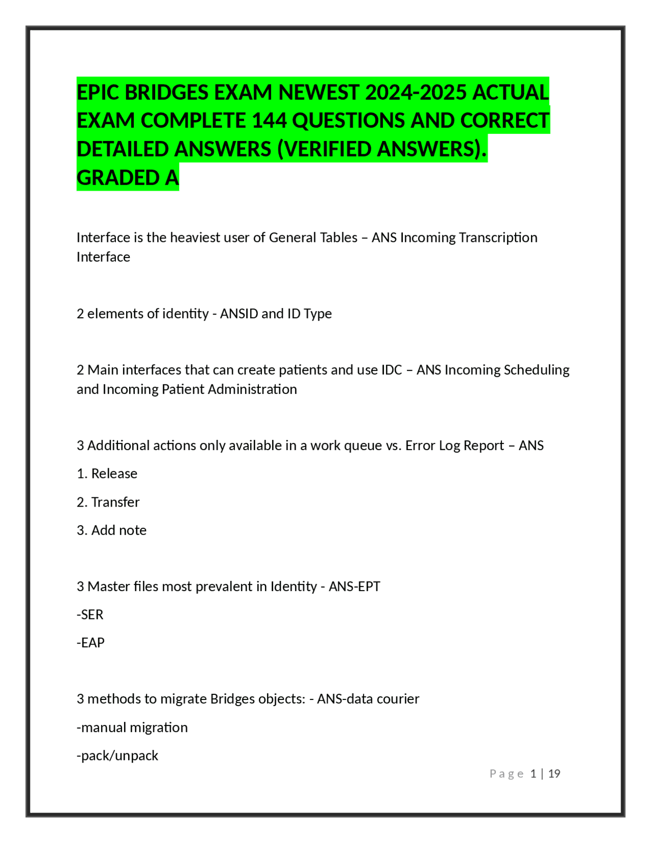 EPIC Bridges Exam: Interface and System Administration | Exams Health ...