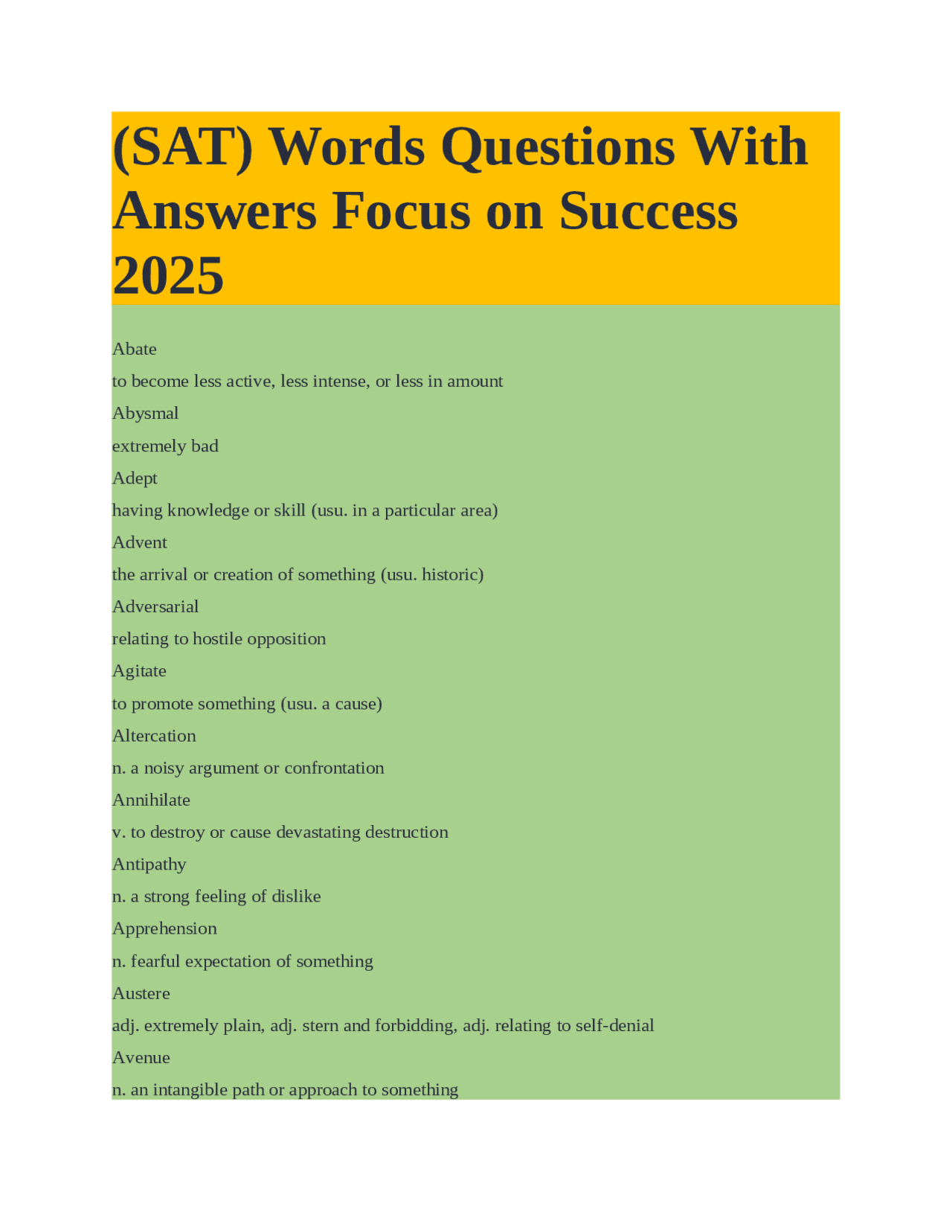 SAT Vocabulary Words with Definitions: Focus on Success 2025 ...