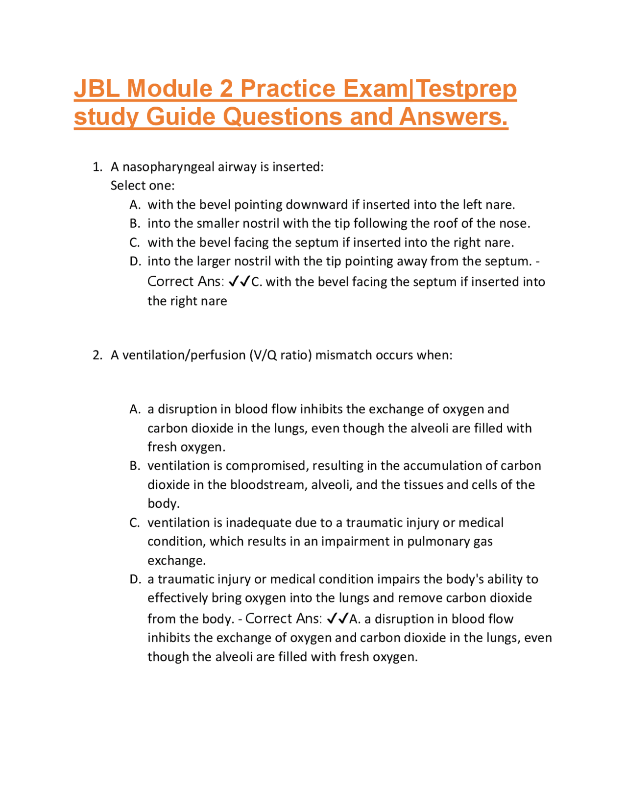 JBL Module 2 Practice Exam|Testprep study Guide Questions and Answers ...