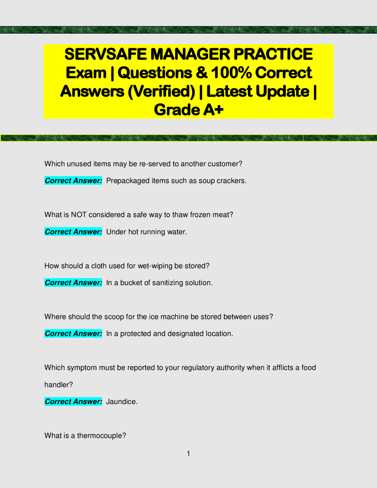 SERVSAFE MANAGER PRACTICE Exam | Questions & 100% Correct Answers ...