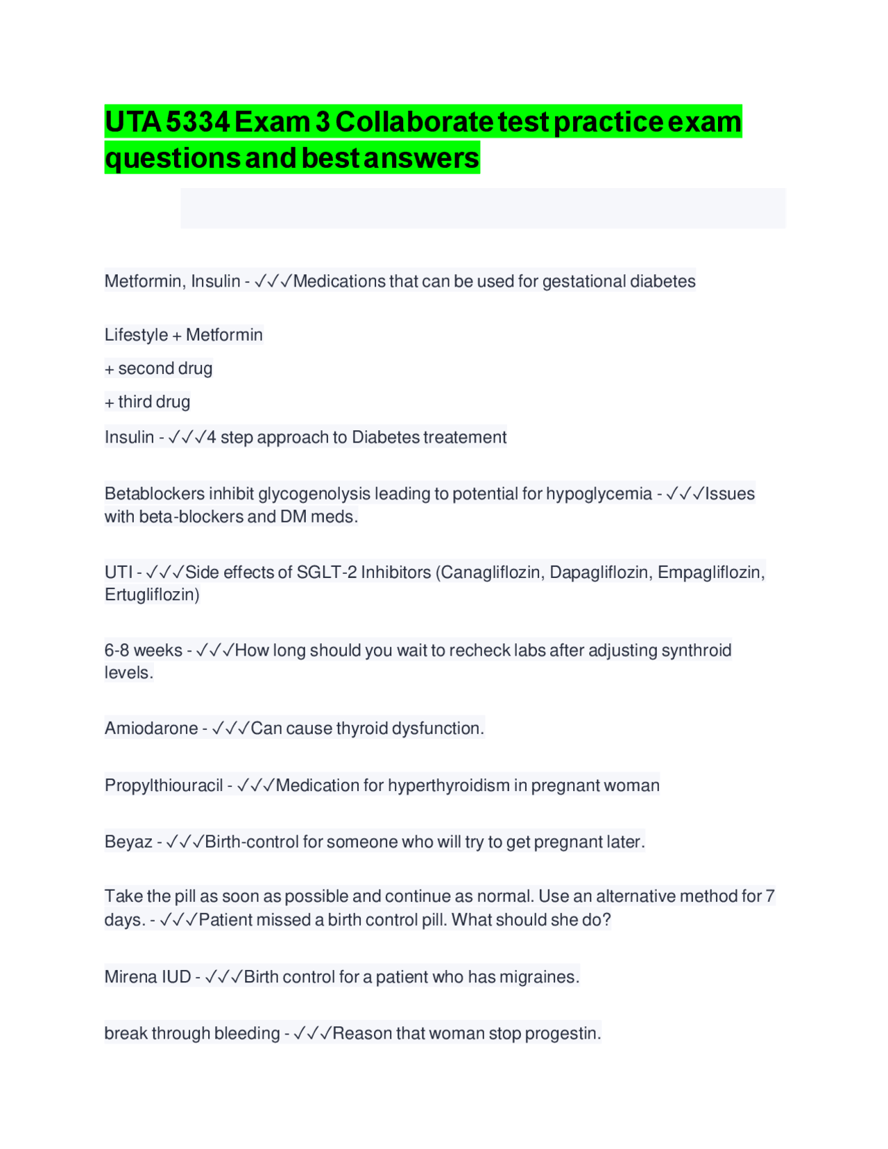 UTA 5334 Exam 3 Collaborate Test Practice Exam Questions and Answers ...