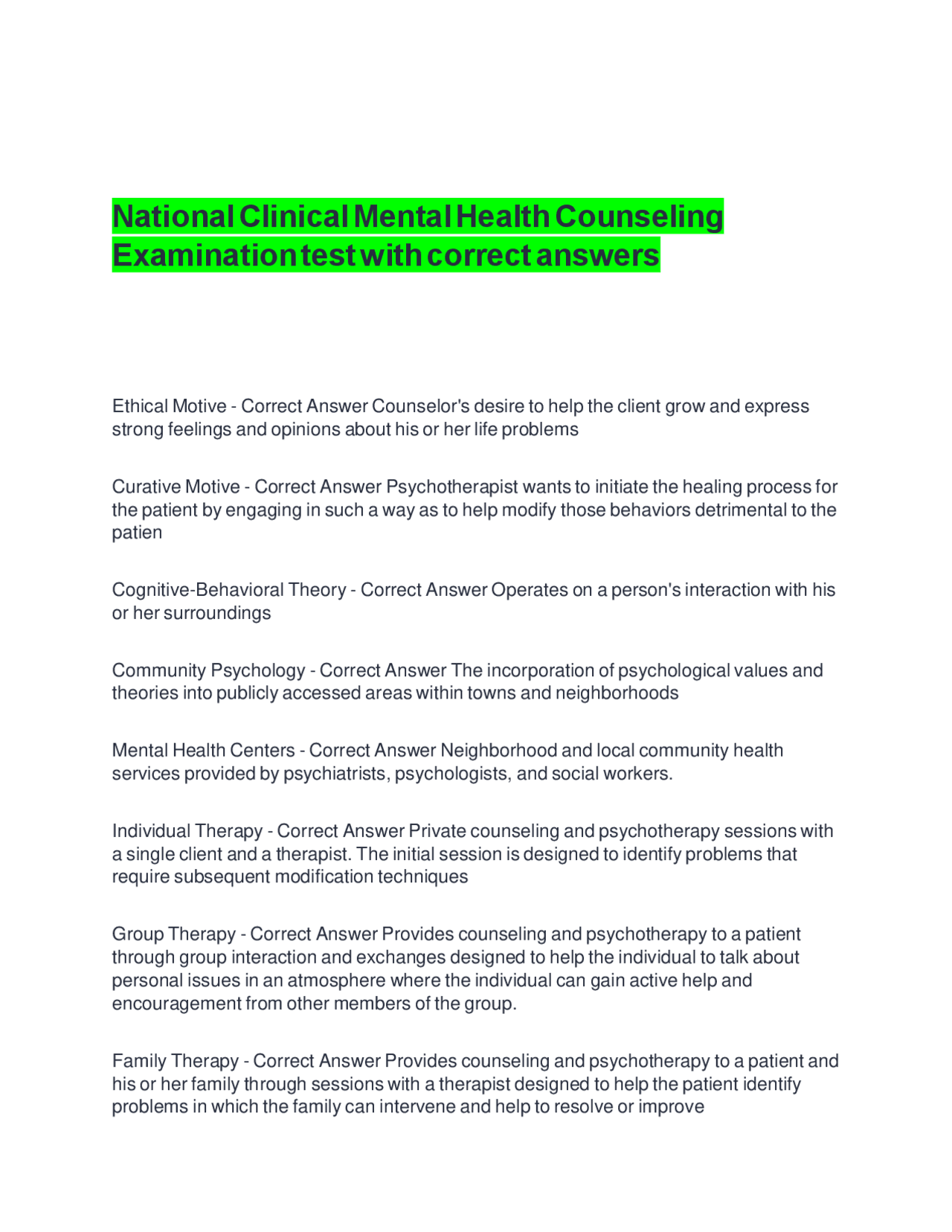 National Clinical Mental Health Counseling Examination test with ...