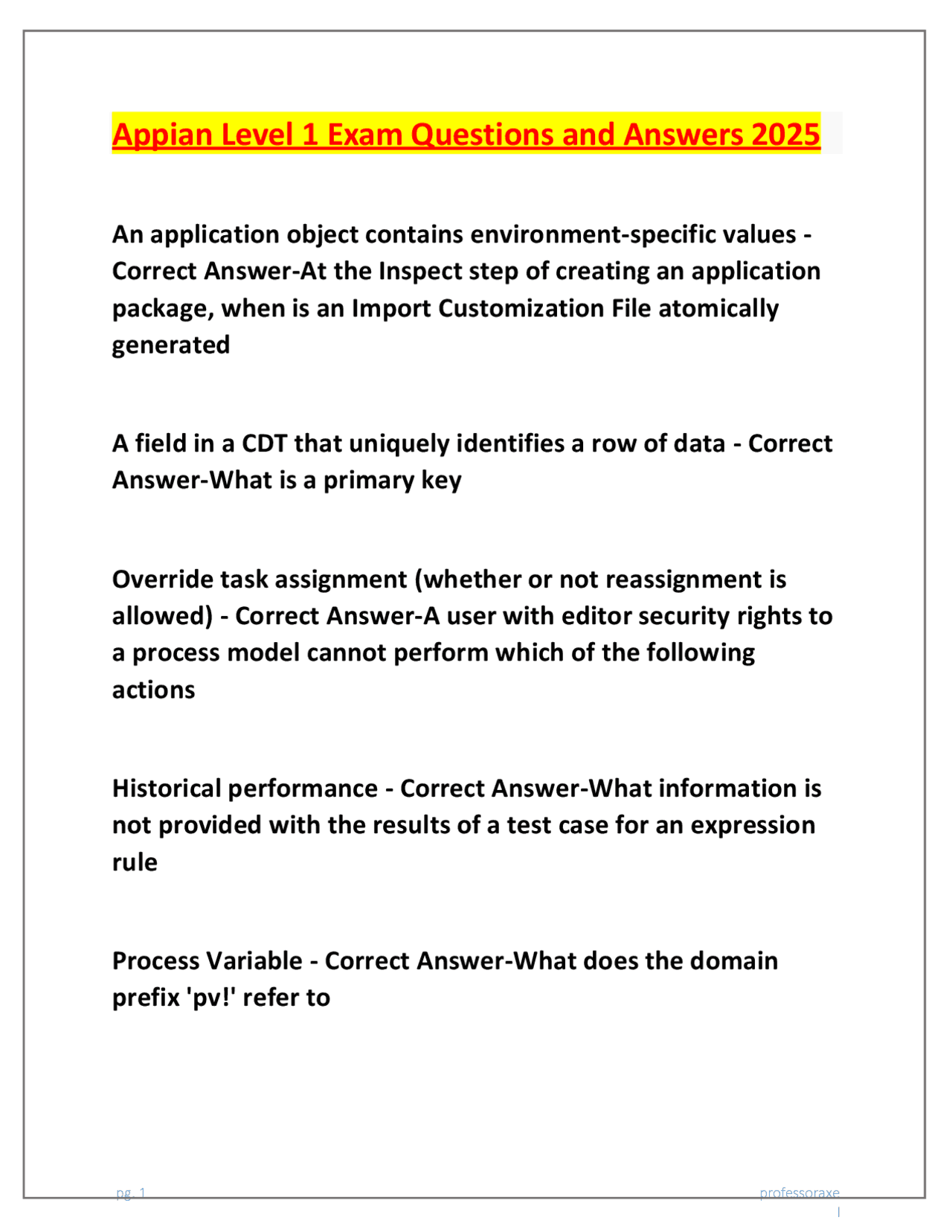 Appian Level 1 Exam Questions and Answers 2025 | Exams Nursing | Docsity
