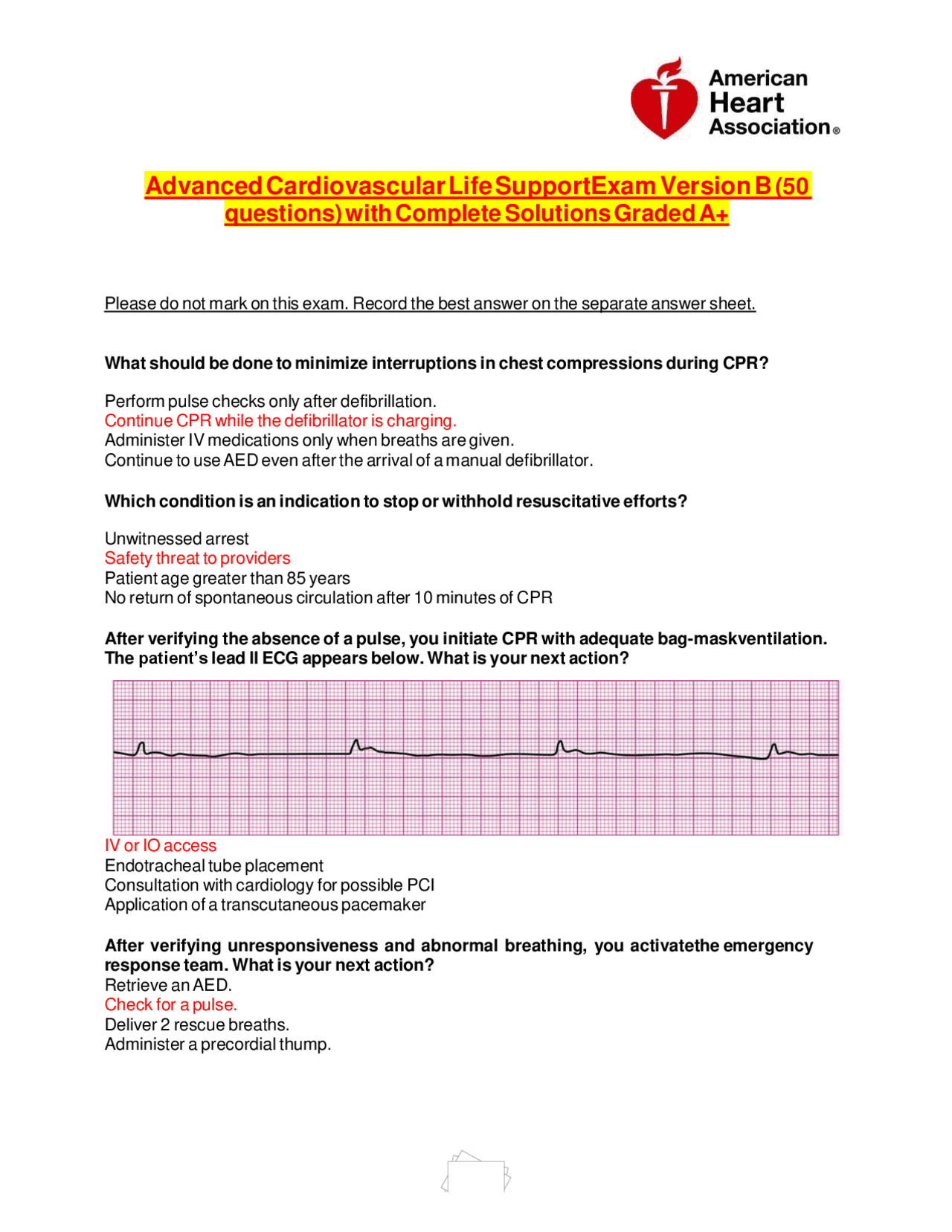 Advanced Cardiovascular Life Support (ACLS) Exam: Practice Questions ...