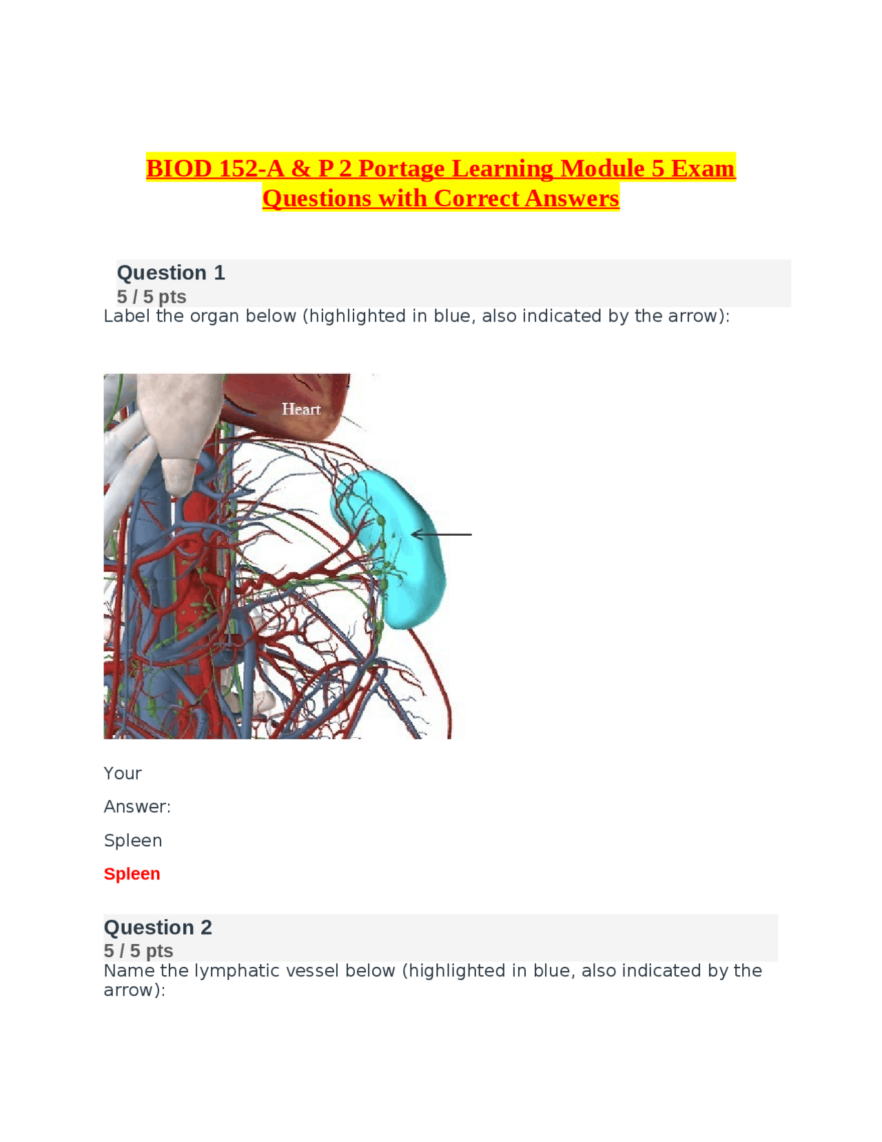 BIOD 152-A & P 2 Portage Learning Module 5 Exam: Questions and Answers ...