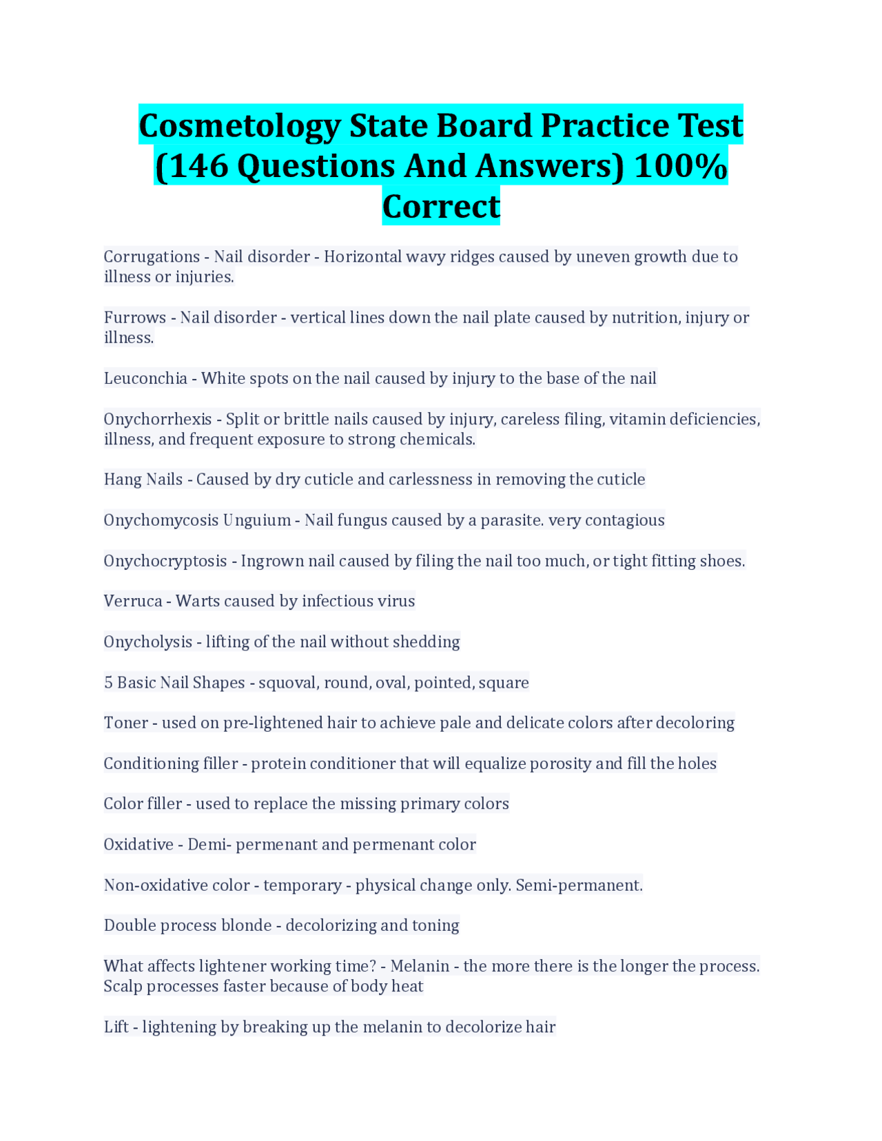 Cosmetology State Board Practice Test: Comprehensive Guide with 146 ...