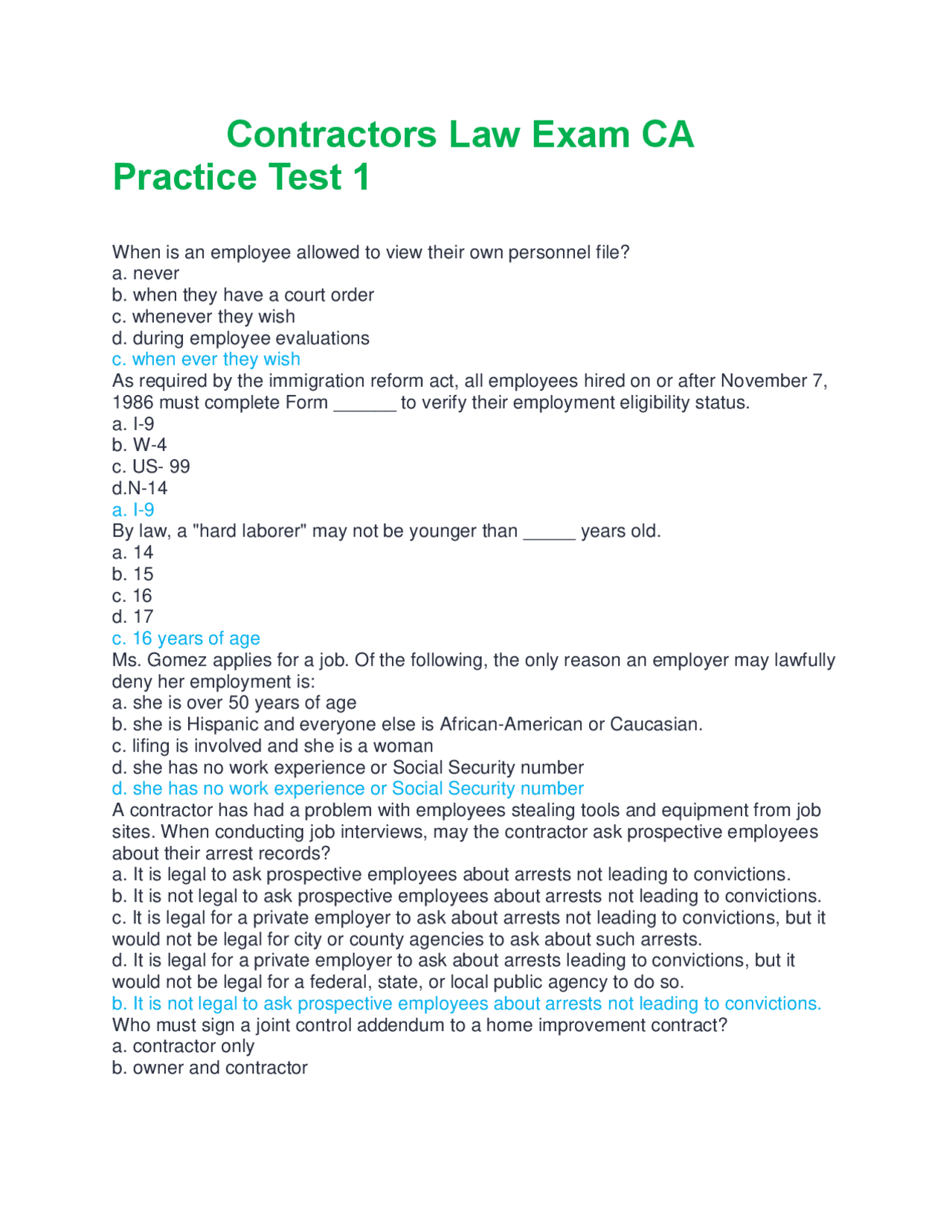 Contractors Law Exam CA Practice Test 1 | Exams Advanced Education ...