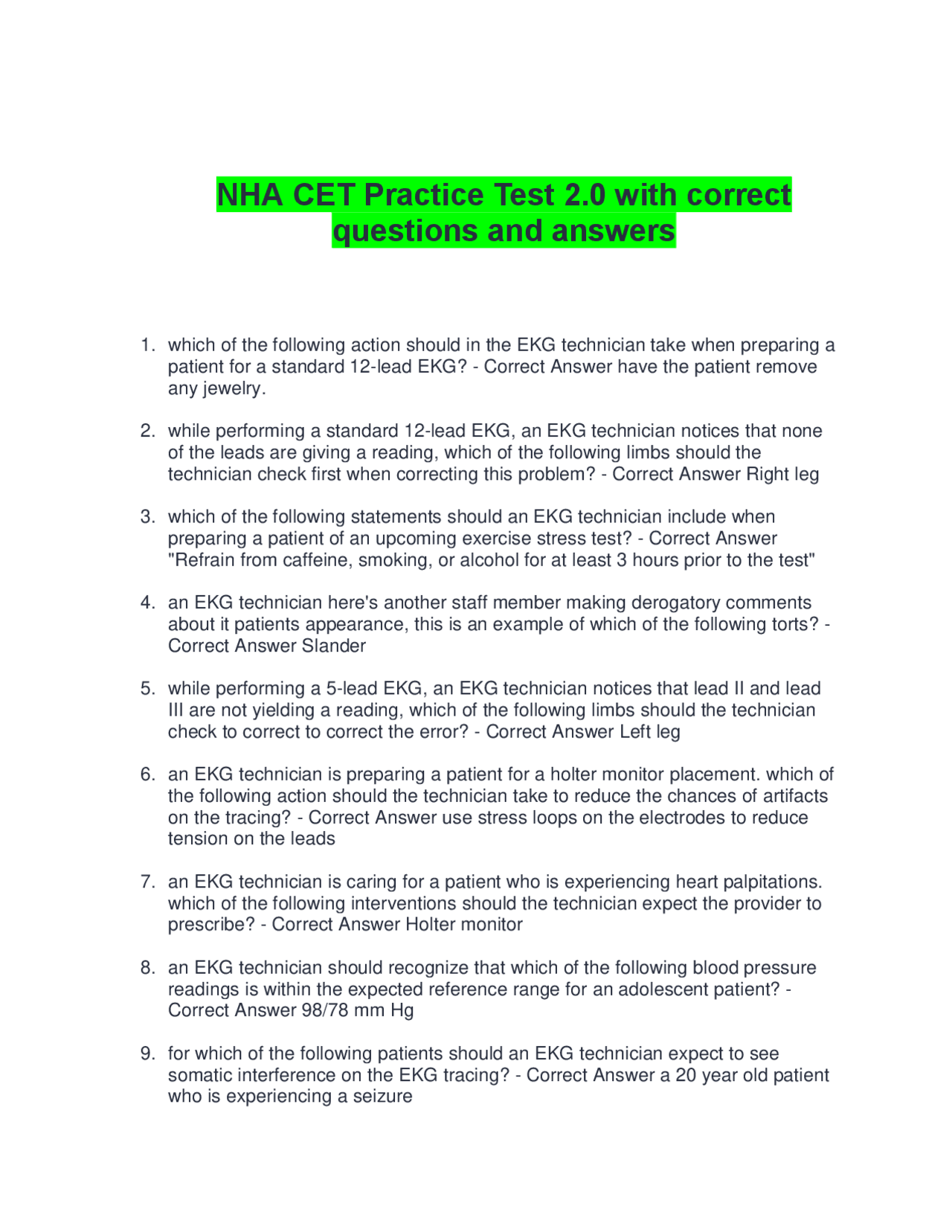 NHA CET Practice Test 2.0: EKG Technician Exam Preparation | Exams ...