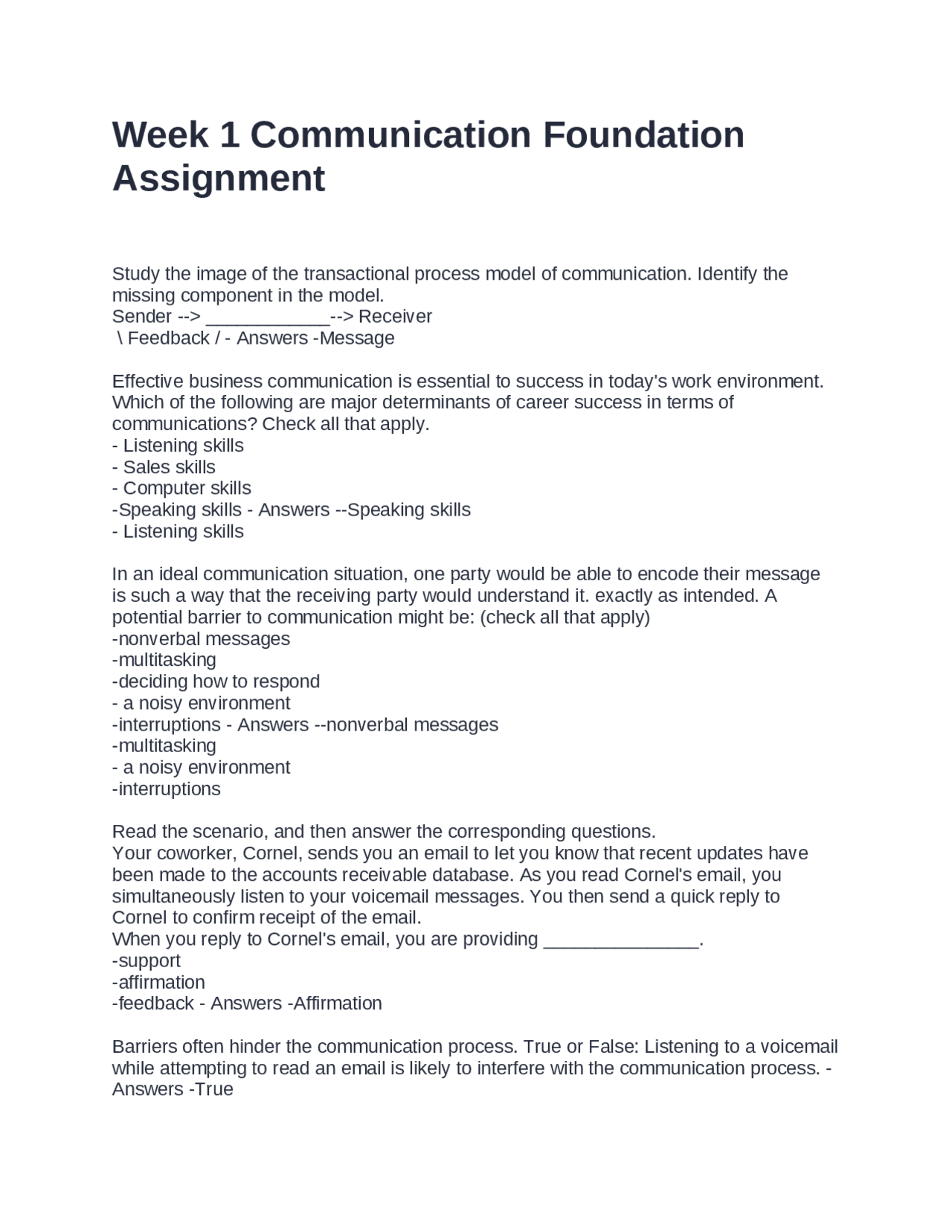 Communication Foundations: Week 1 Assignment | Exams Advanced Computational Complexity | Docsity