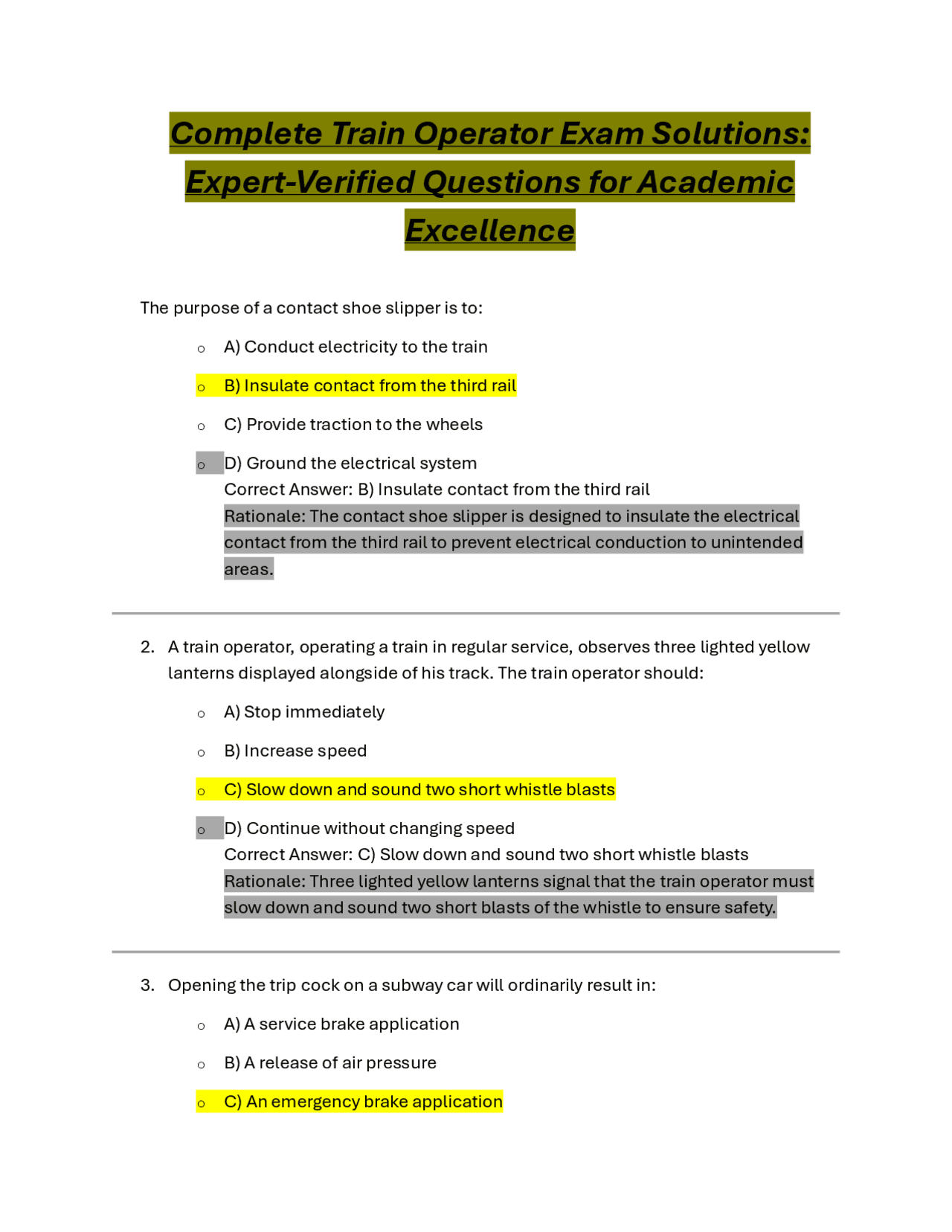 Train Operator Exam Solutions: Expert-Verified Questions for Academic ...