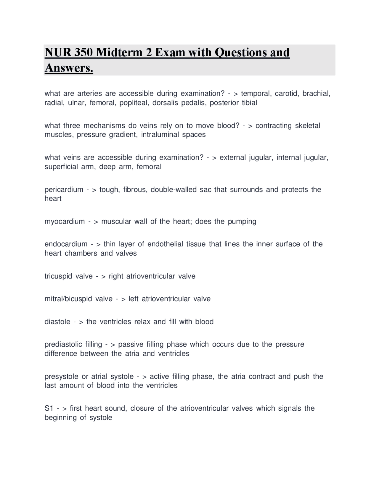 NUR 350 Midterm 2 Exam with Questions and Answers. | Exams Nursing | Docsity