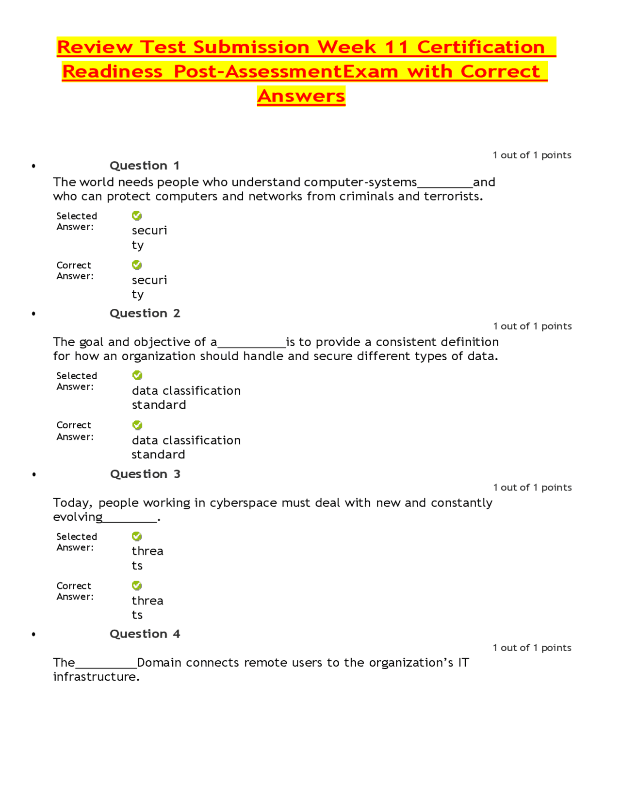 Review Test Submission Week 11 Certification Readiness Post-Assessment ...