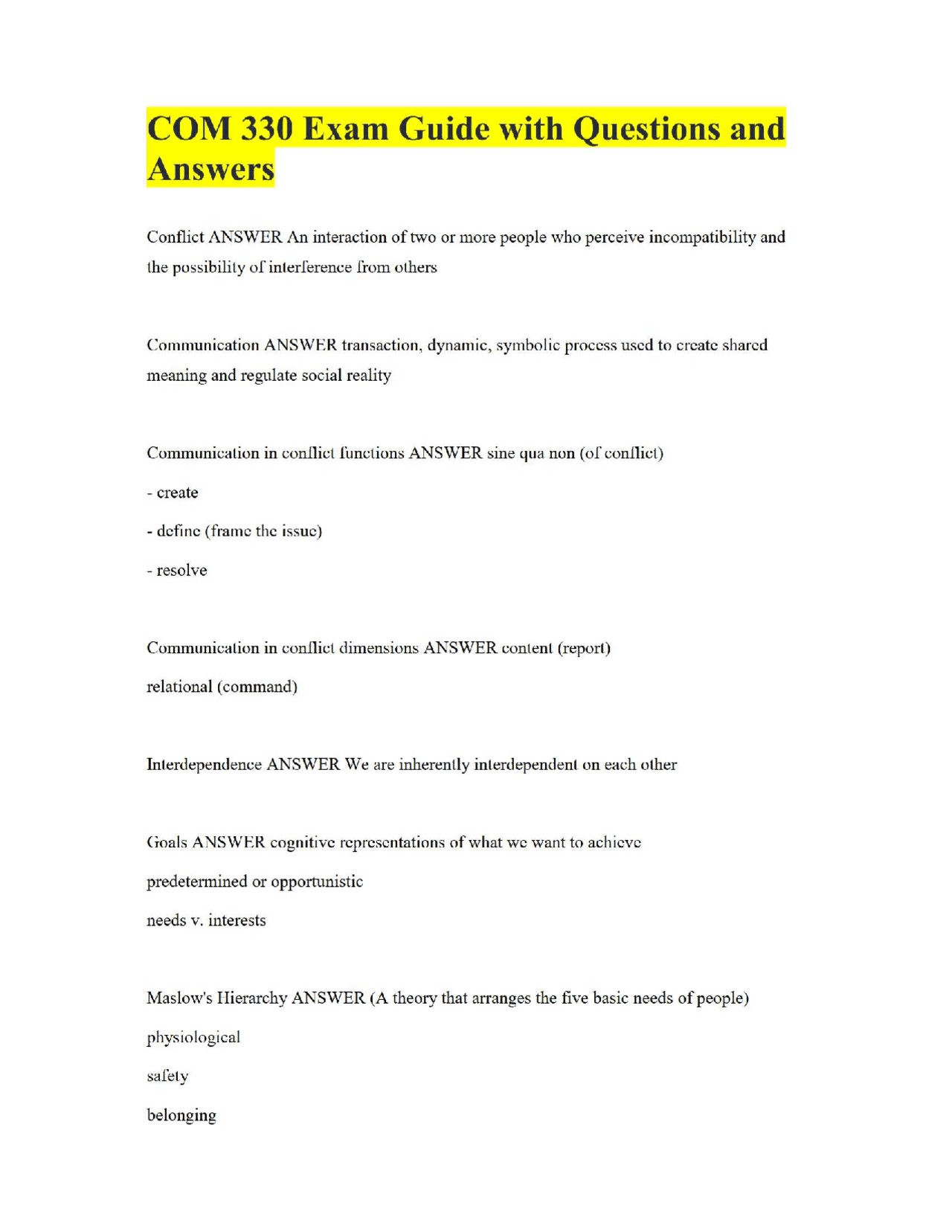 COM 330 Exam Guide with Questions and Answers | Exams Communication ...