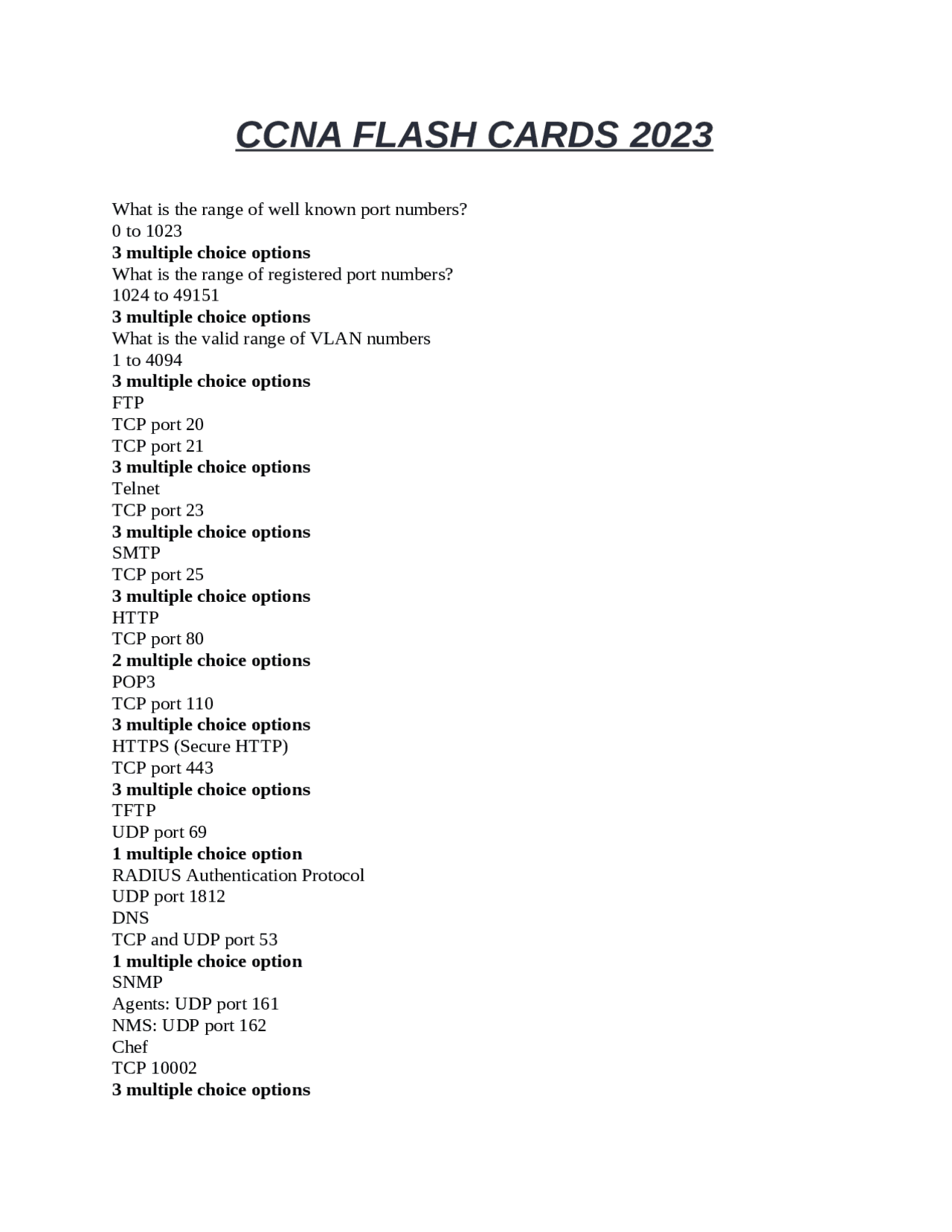 CCNA Flash Cards 2023: Networking Fundamentals and Concepts | Exams Advanced Education | Docsity