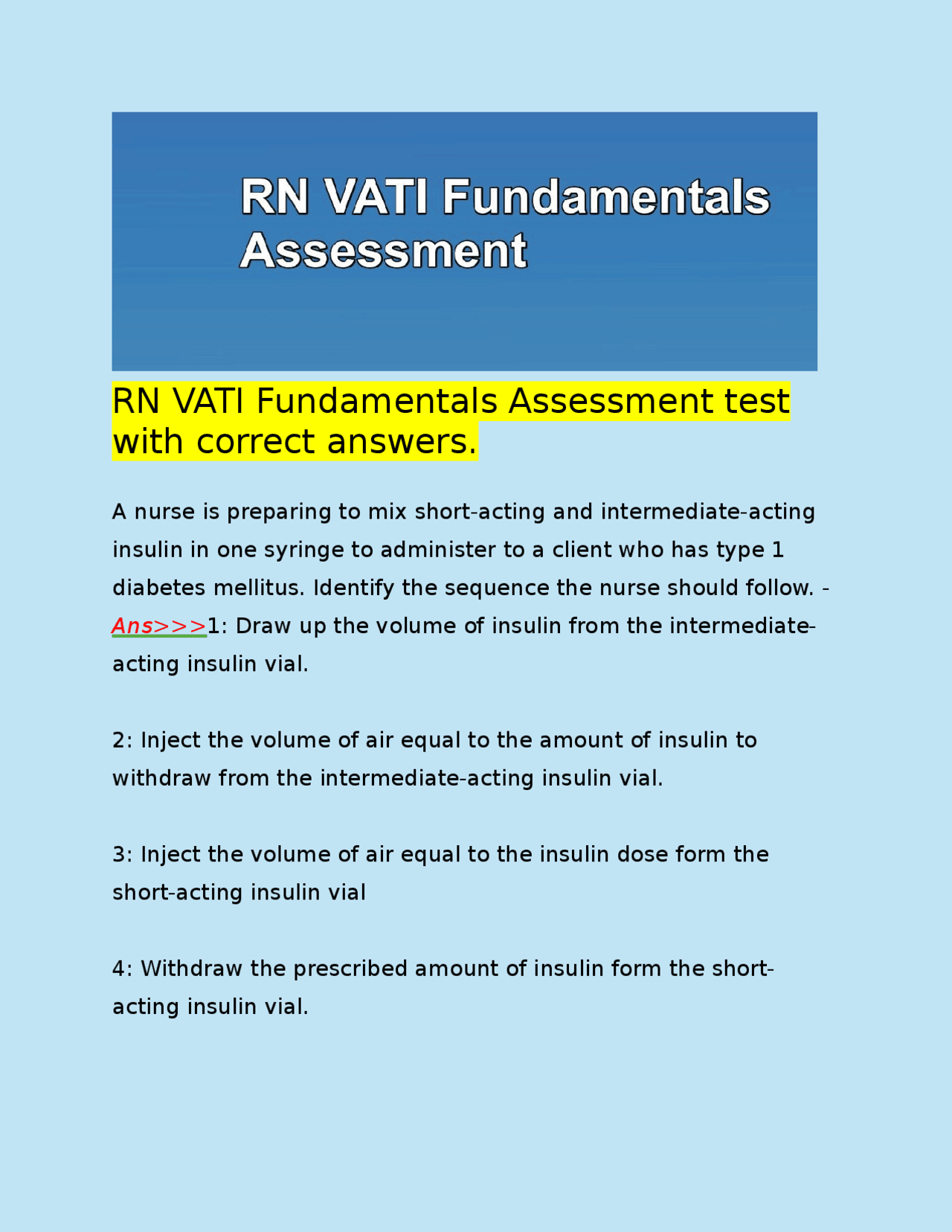 RN VATI Fundamentals Assessment Test: Nursing Practice Questions and ...