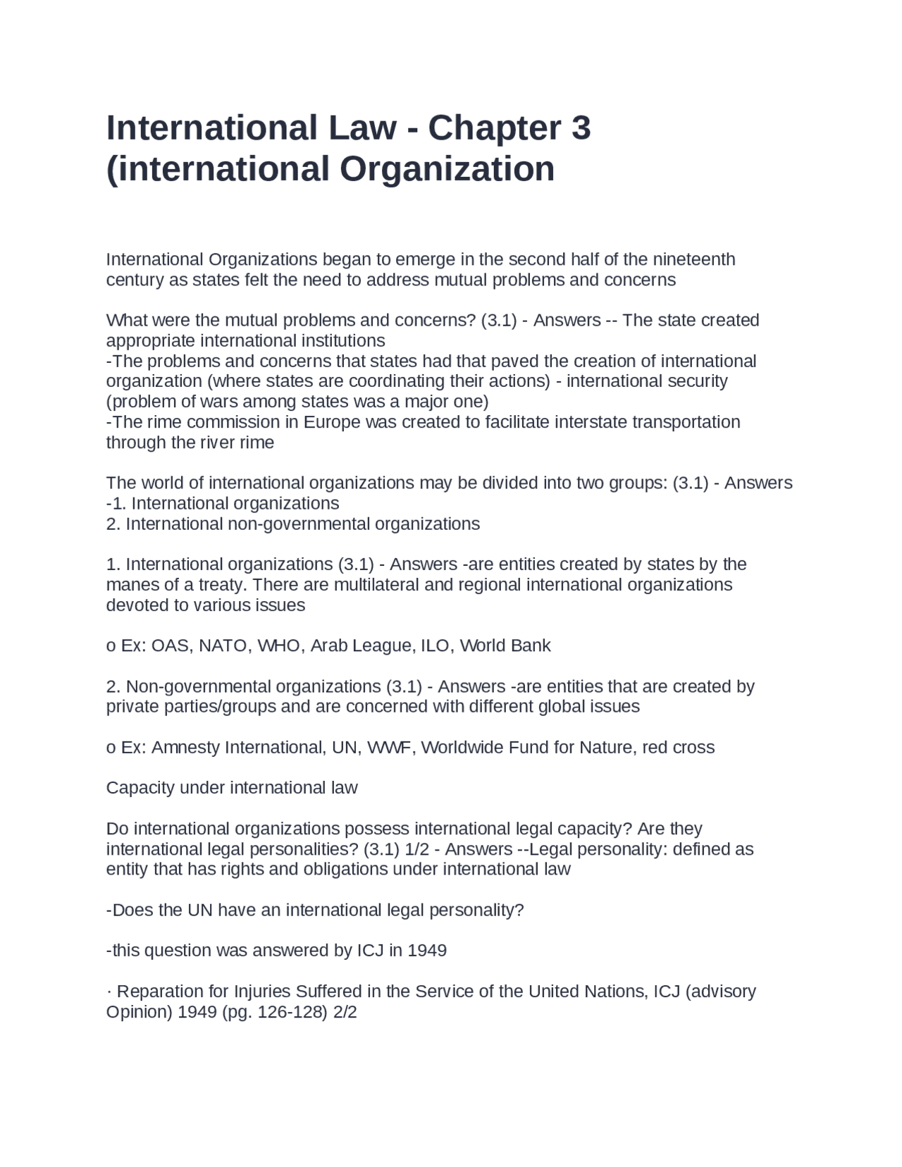 International Law - Chapter 3 (international Organization Exam Questions and Answers | Exams Law ...