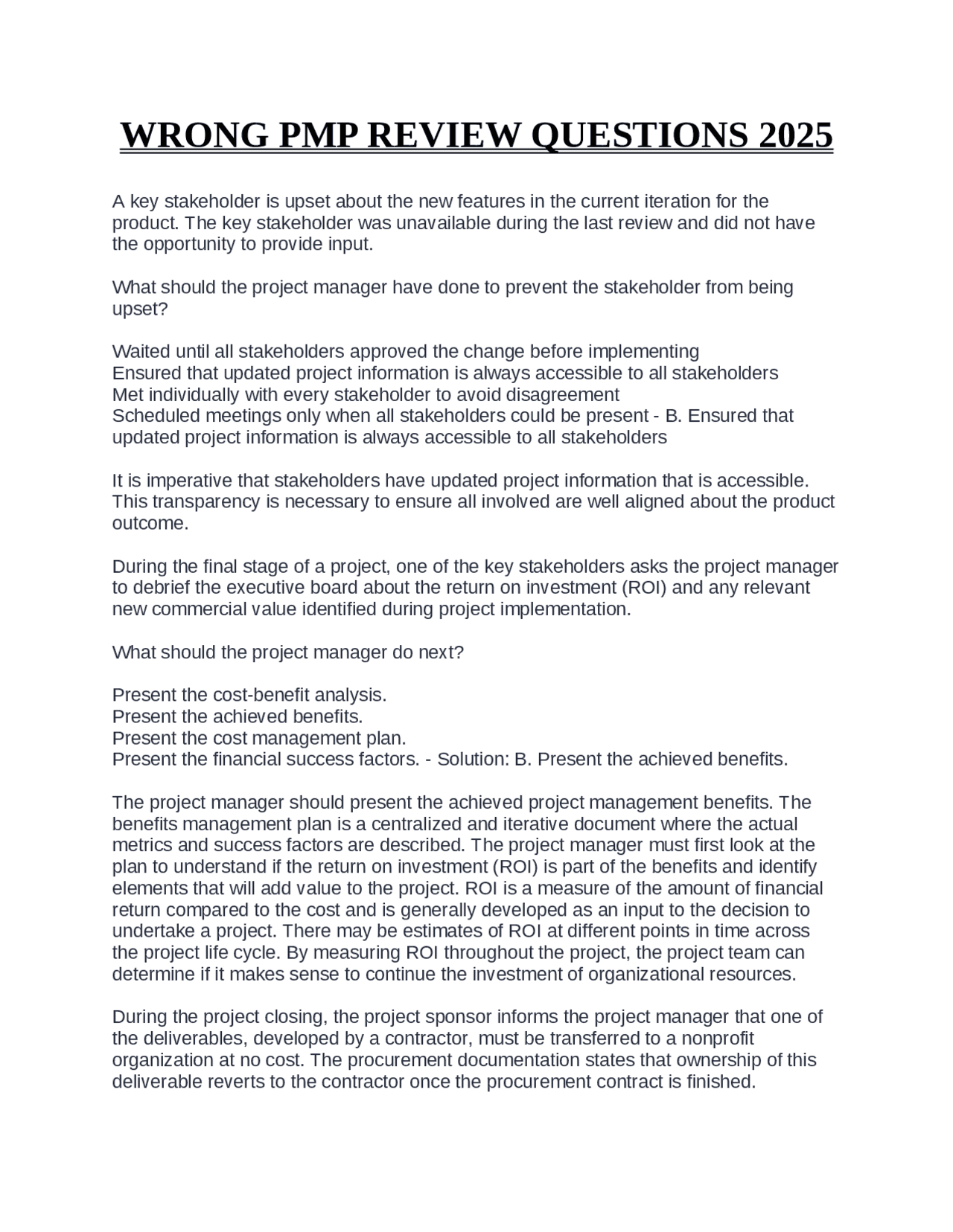 Project Management PMP Review Questions and Answers | Exams Advanced ...