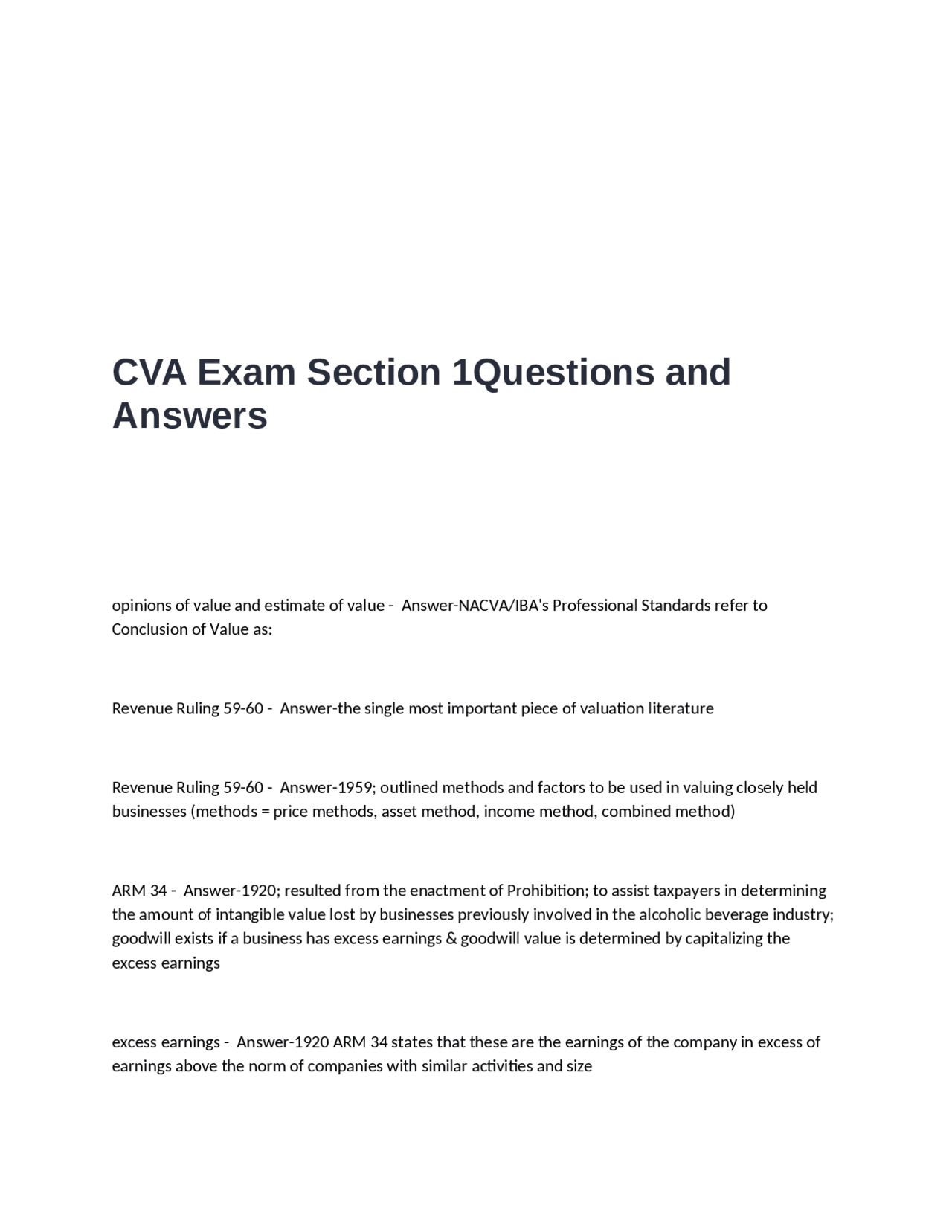 CVA Exam Section 1: Questions and Answers on Valuation Concepts | Exams ...