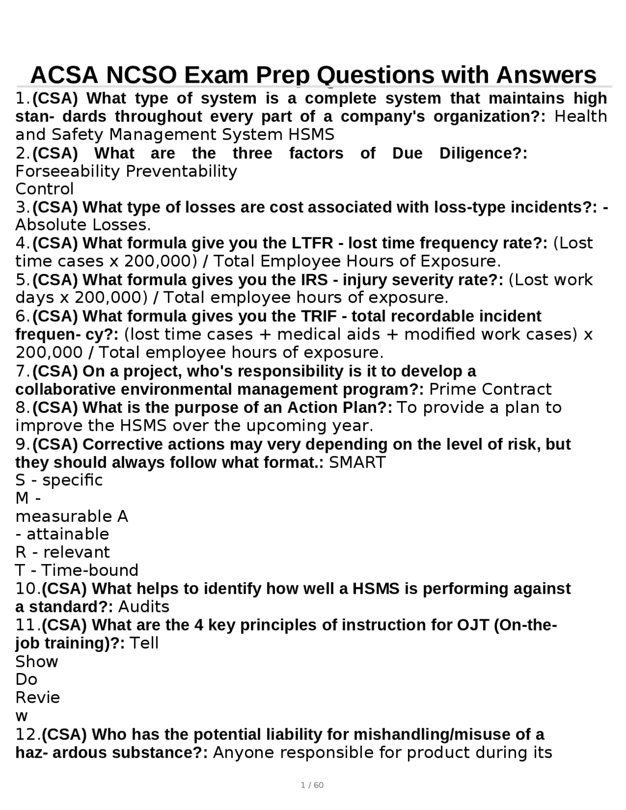 ACSA NCSO Exam Prep Questions with Answers | Exams Construction ...