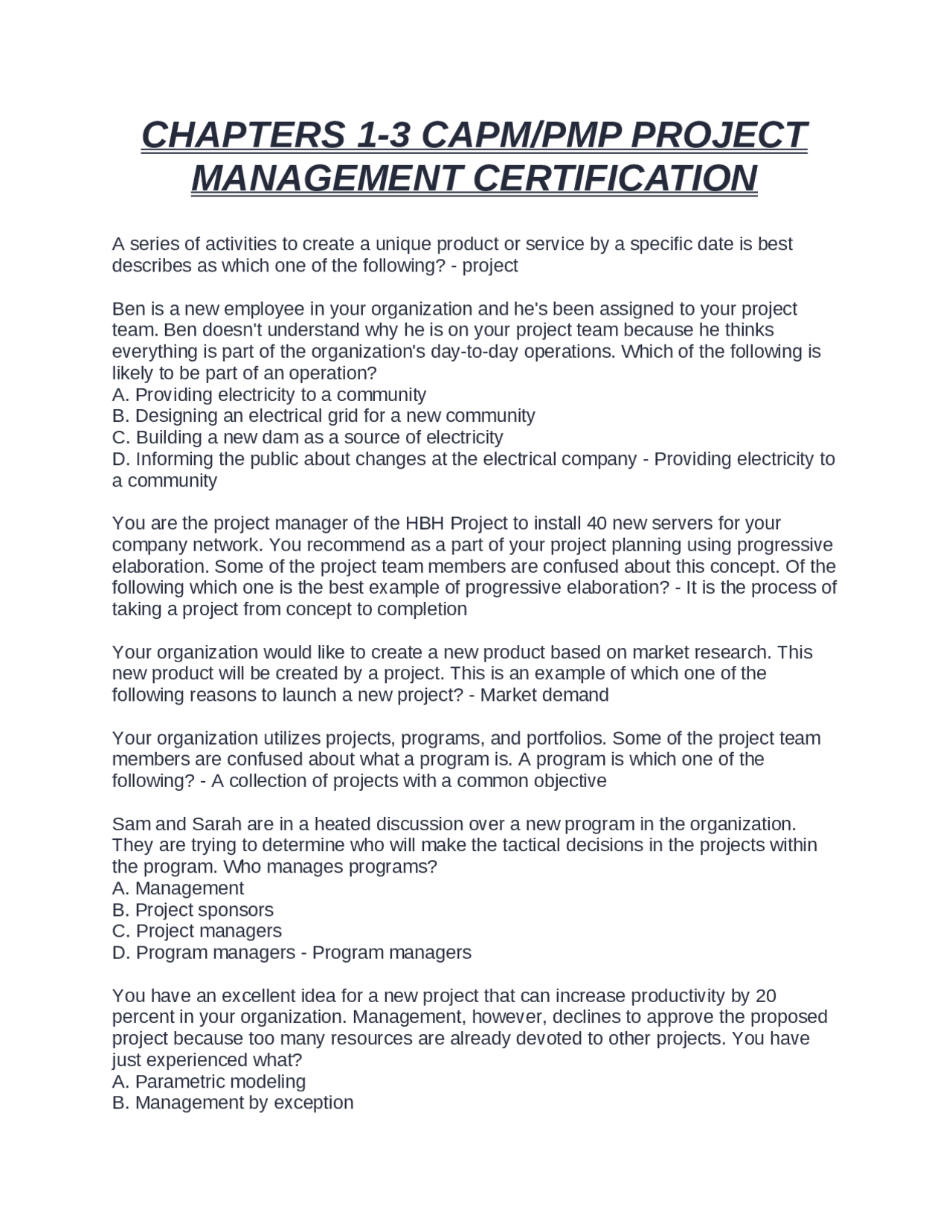 Project Management Certification: CAPM/PMP Exam Preparation | Exams Advanced Education | Docsity