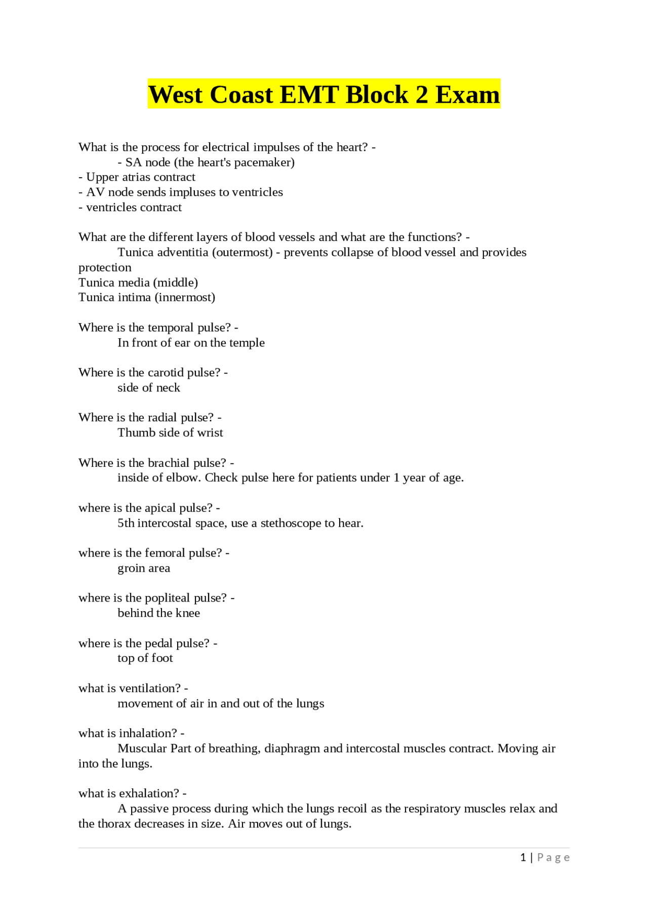 West Coast EMT Block 2 Exam: Anatomy, Physiology, and Emergency ...