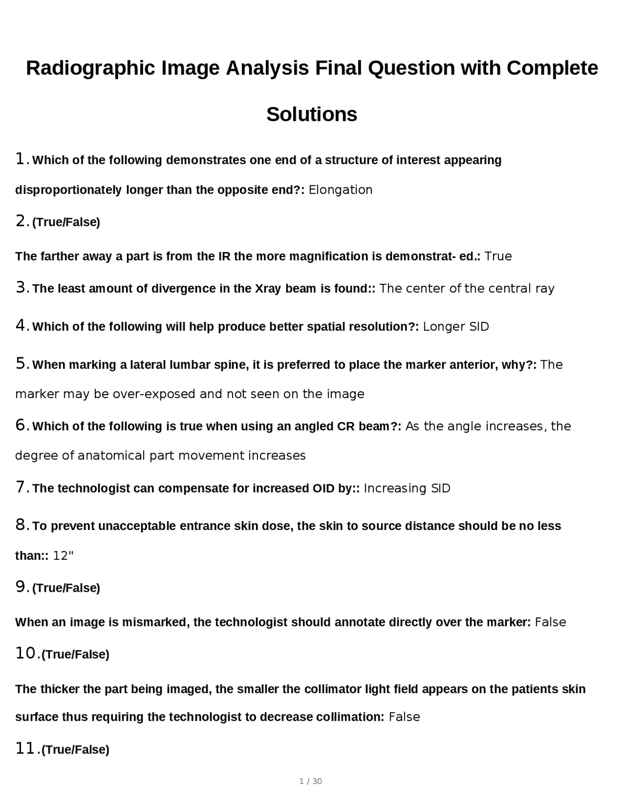 Radiographic Image Analysis Final Question with Complete Solutions ...